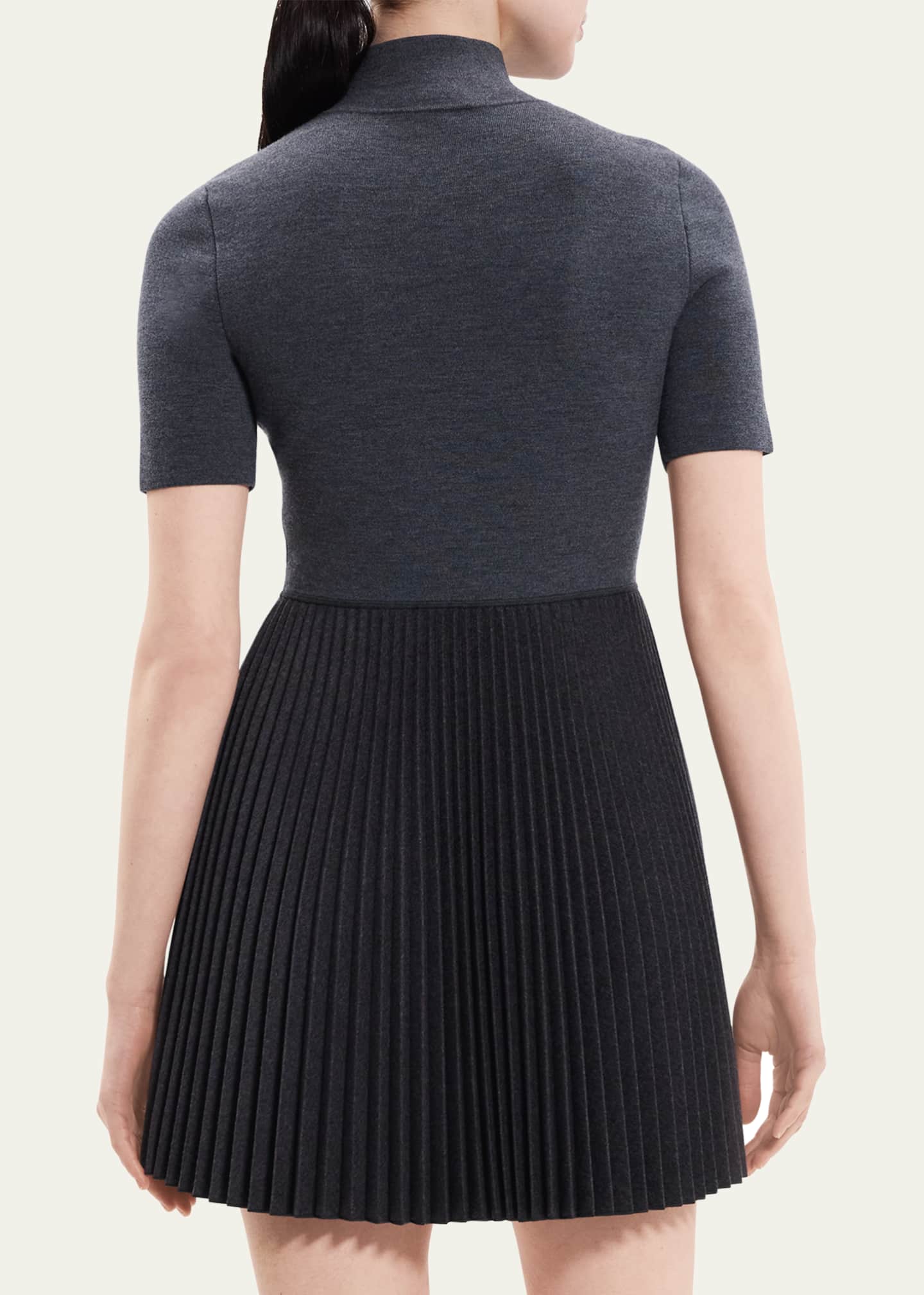 Theory Short-Sleeve Pleated Knit Combo Mini Dress - Bergdorf Goodman