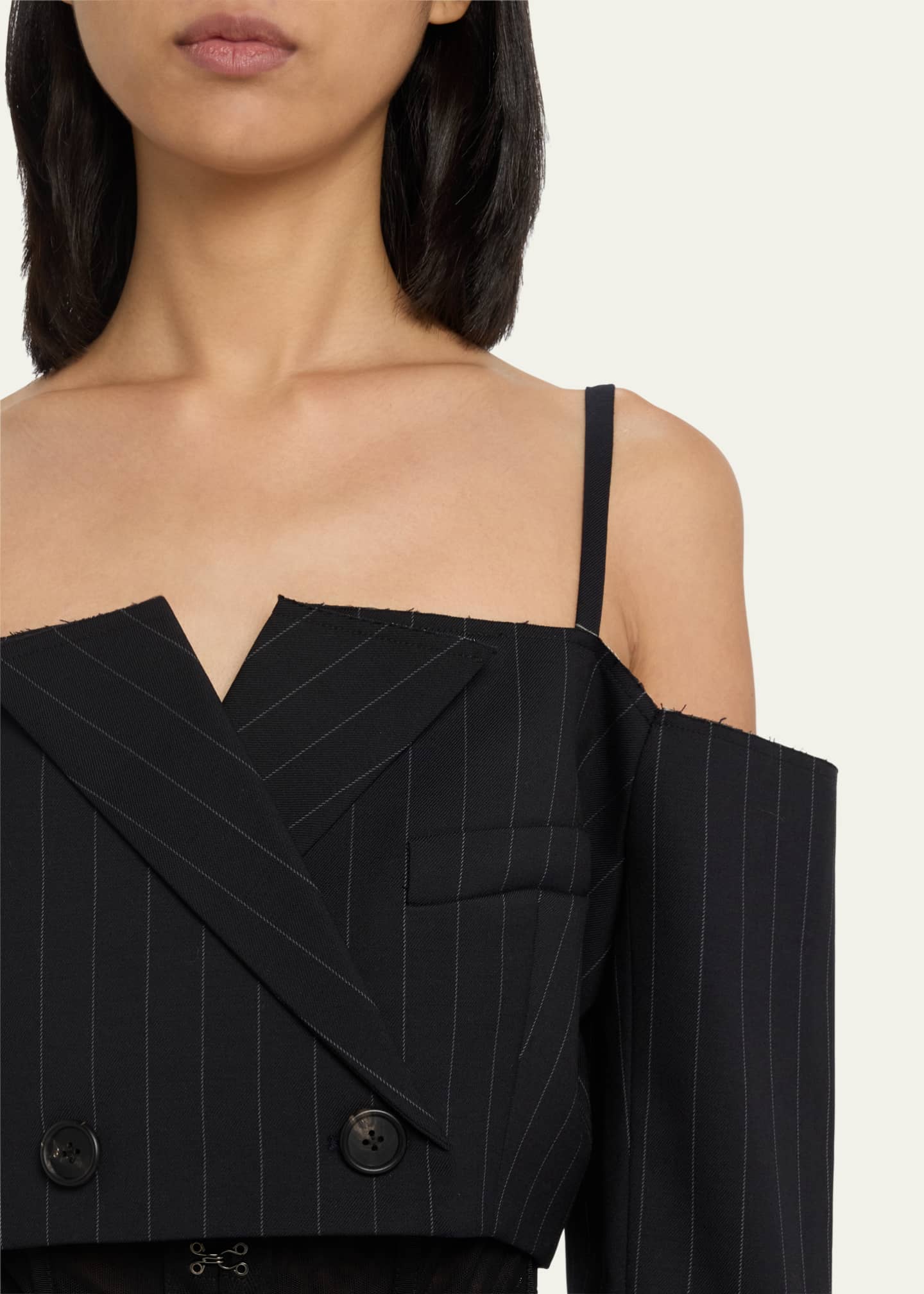 Monse Off-Shoulder Cropped Pinstripe Jacket - Bergdorf Goodman