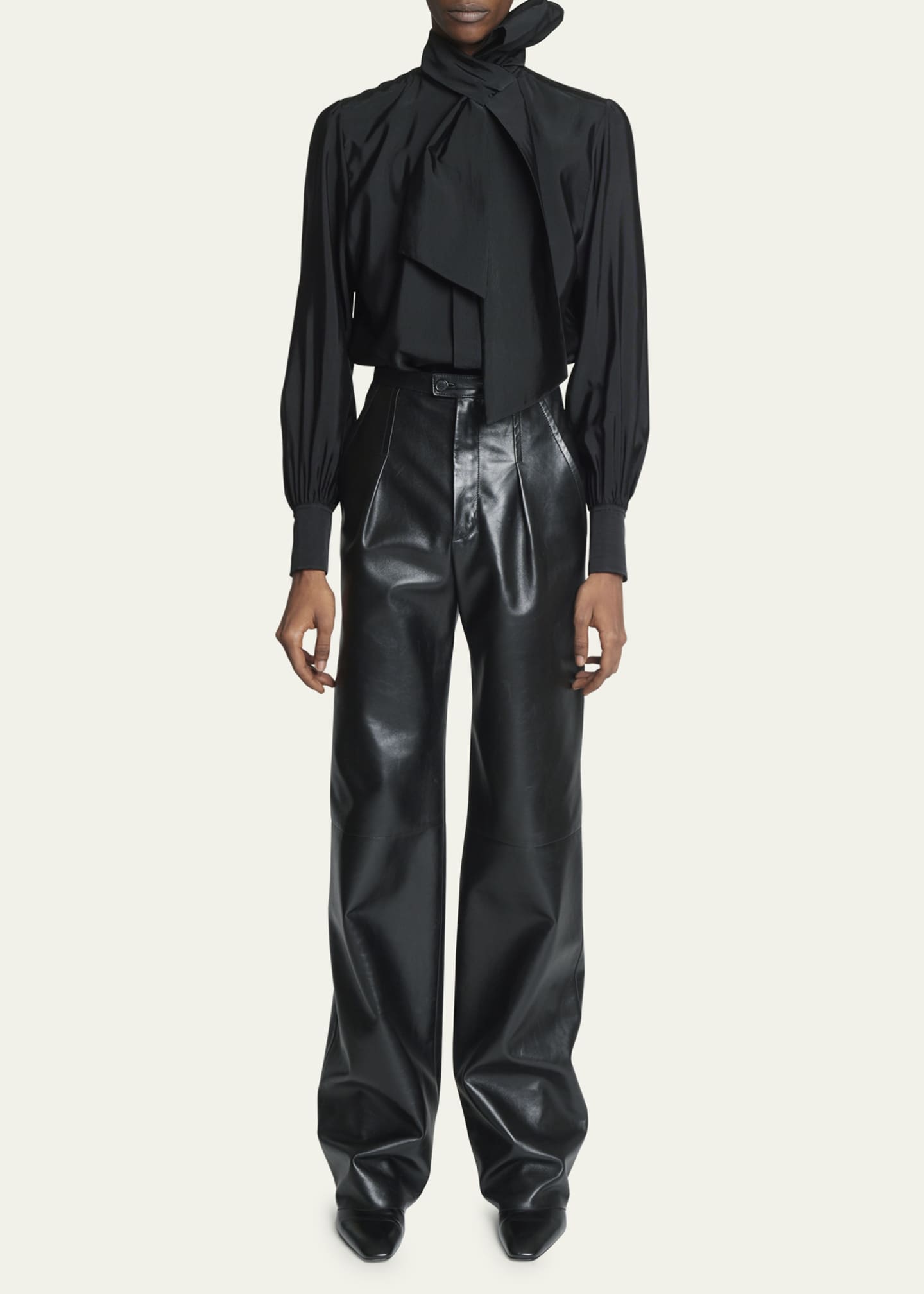 Saint Laurent Men's Fluid Faille Bow Blouse - Bergdorf Goodman
