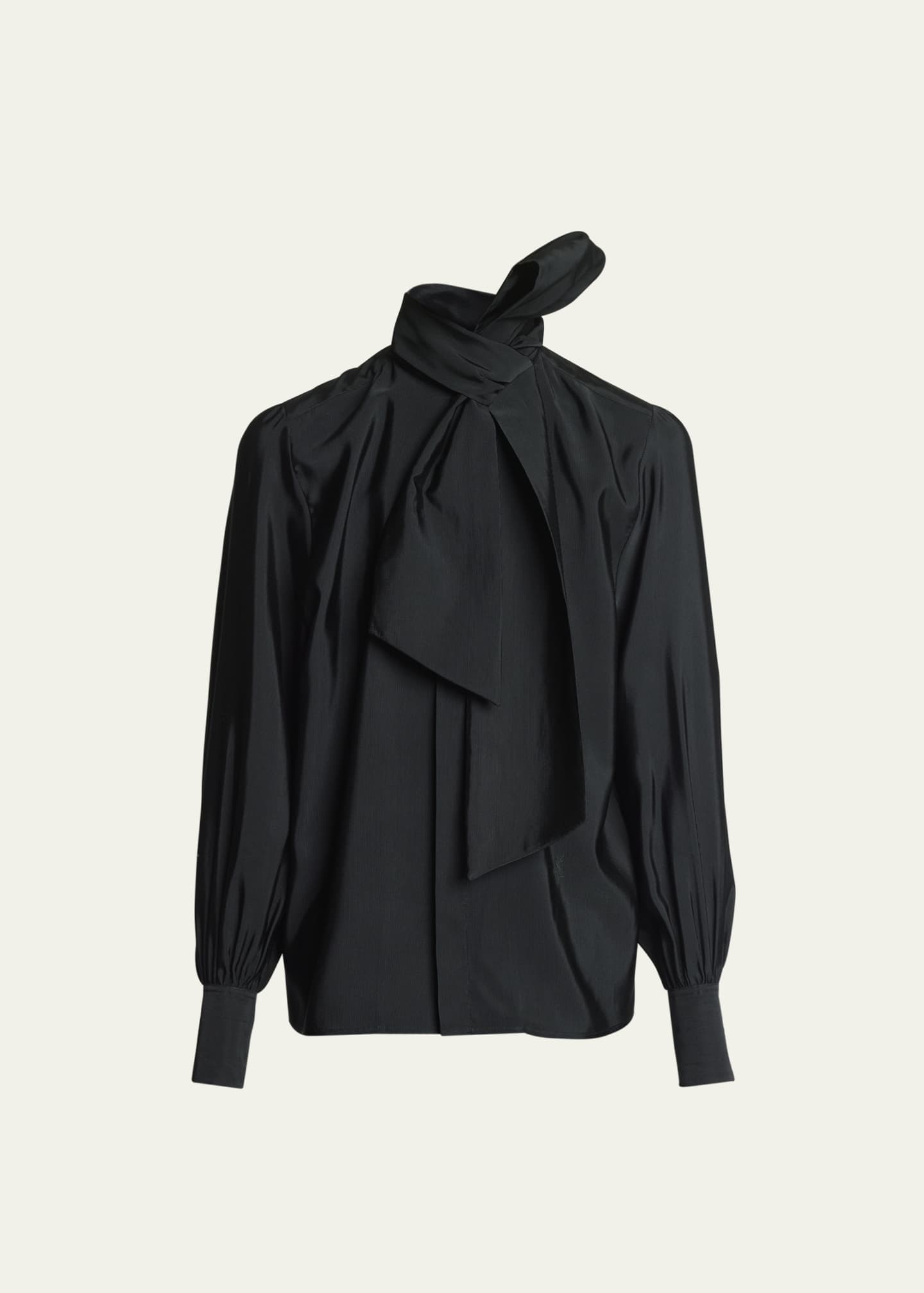 Saint Laurent Men's Fluid Faille Bow Blouse - Bergdorf Goodman