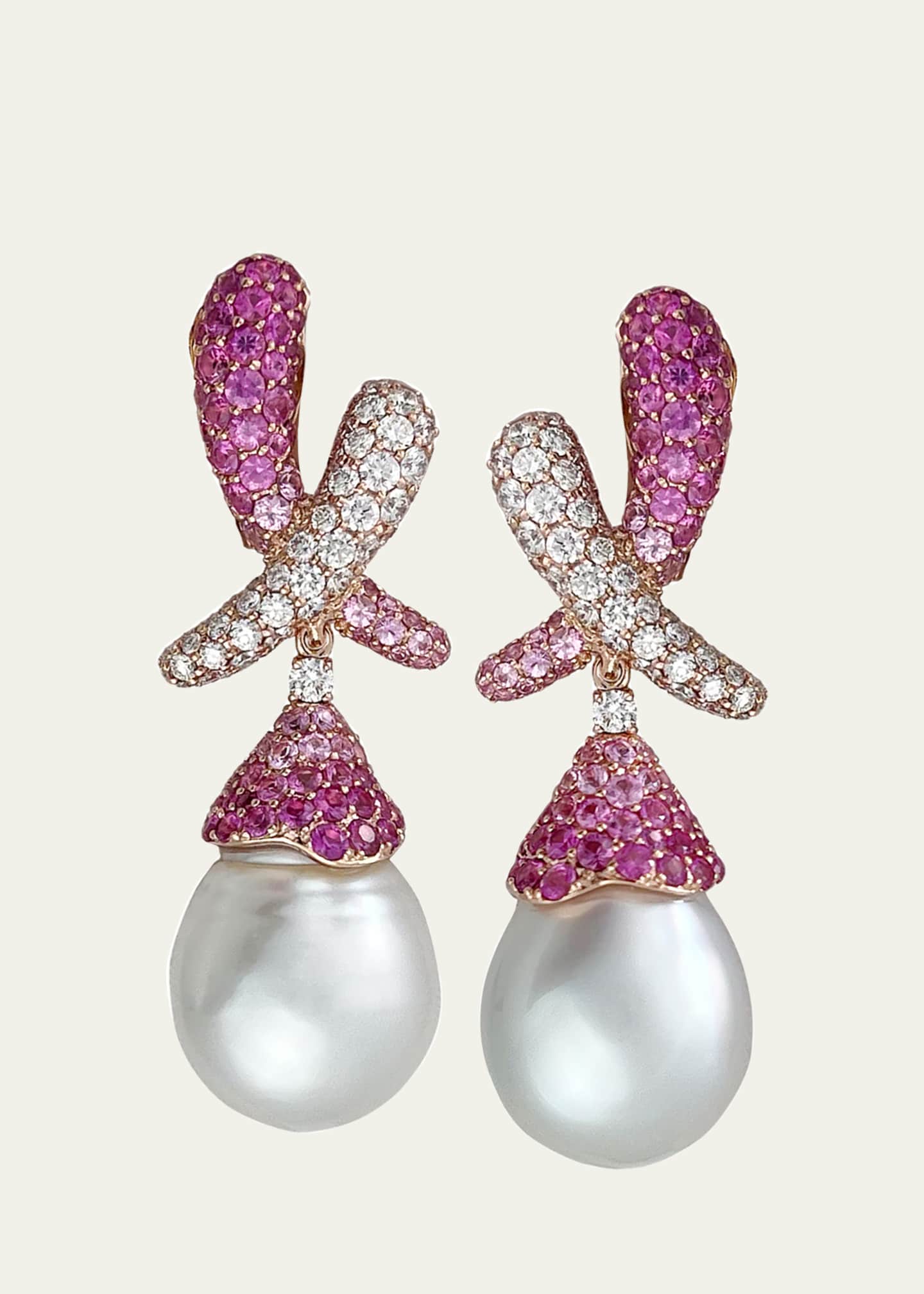 Margot McKinney Jewelry Pearl Kiss Earrings with Pink Sapphires and ...