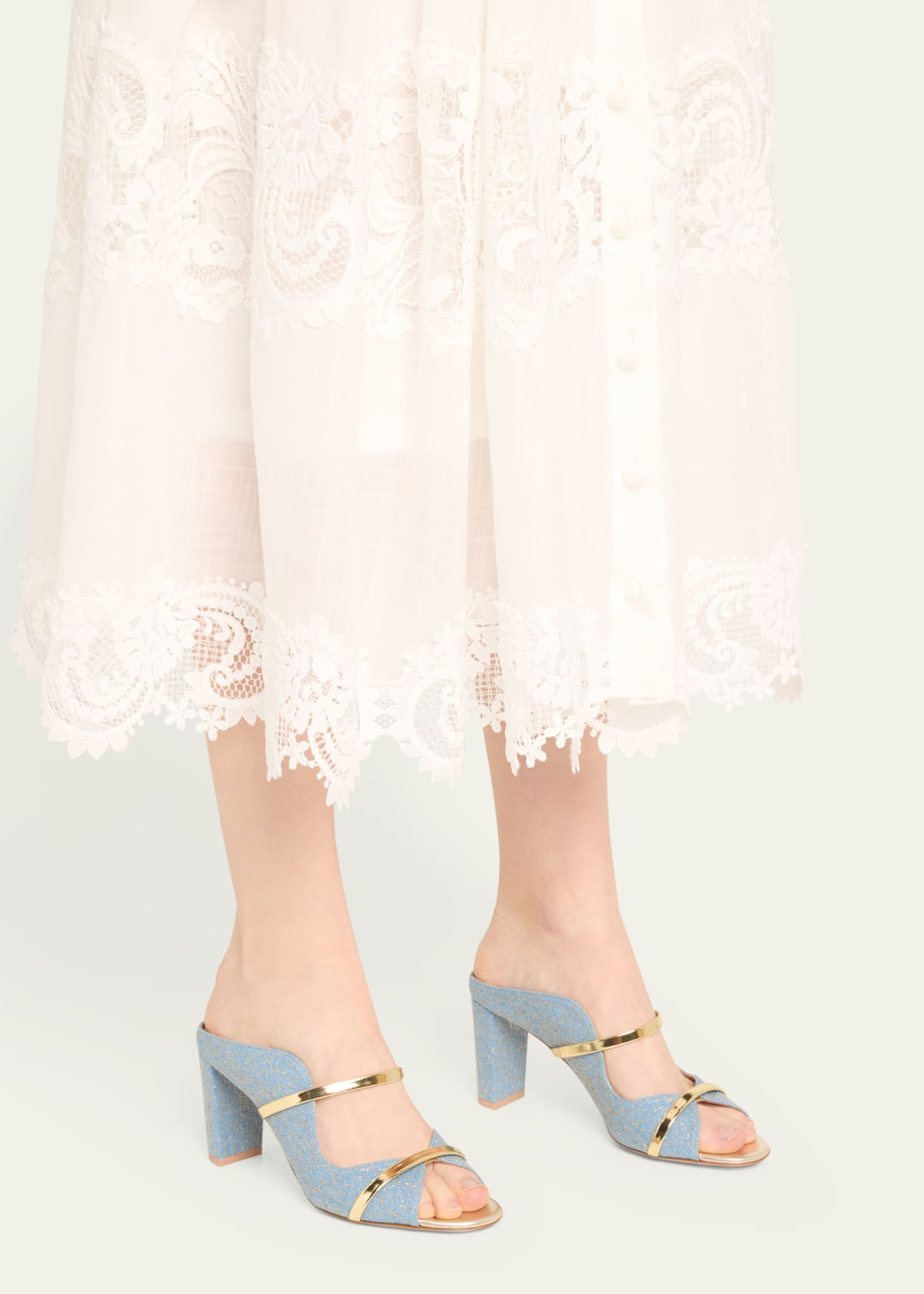 Malone Souliers Norah Denim Two-Band Slide Sandals - Bergdorf Goodman