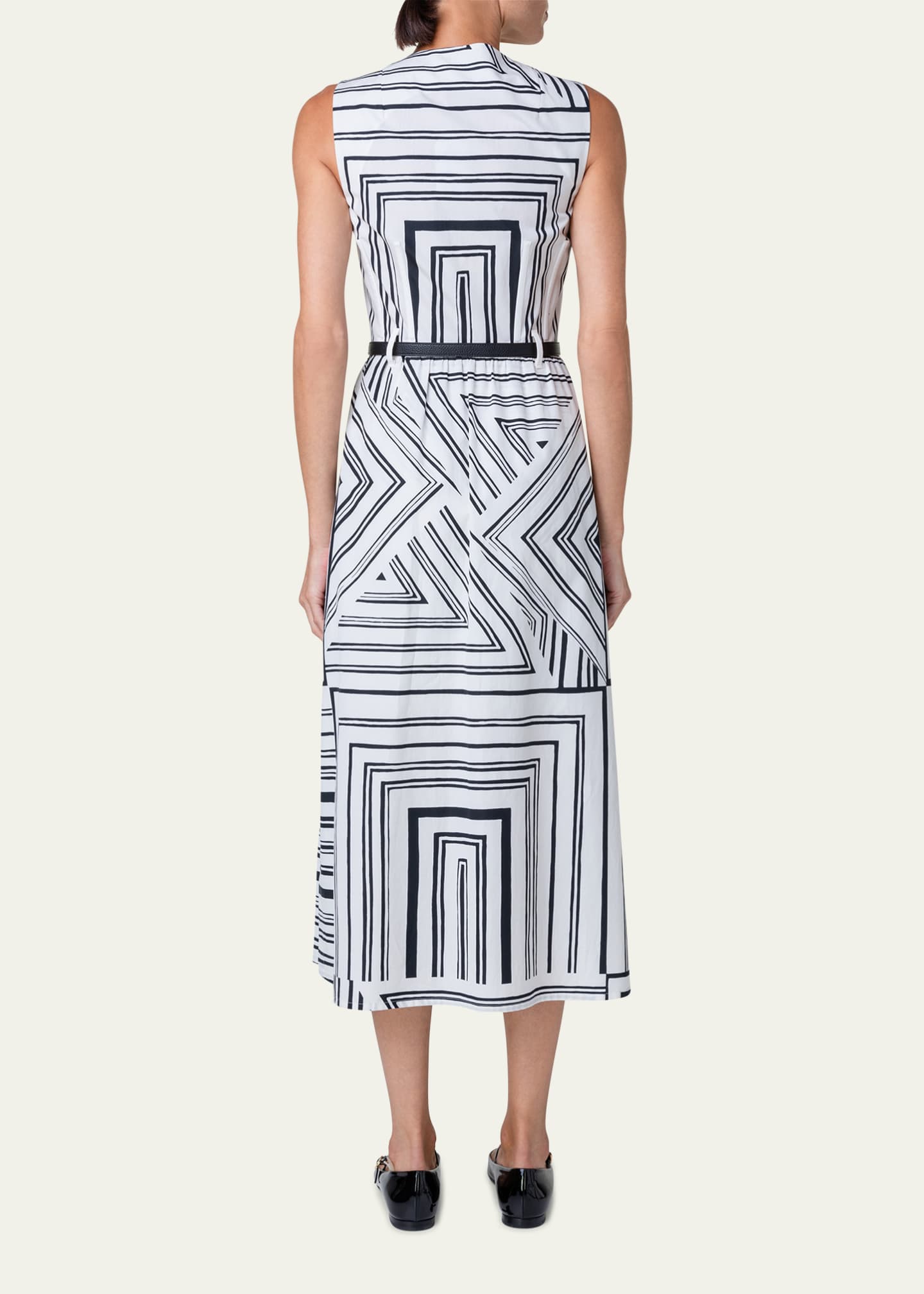 Akris Poplin Lizzi's Lines Printed Midi Dress with Belt - Bergdorf Goodman