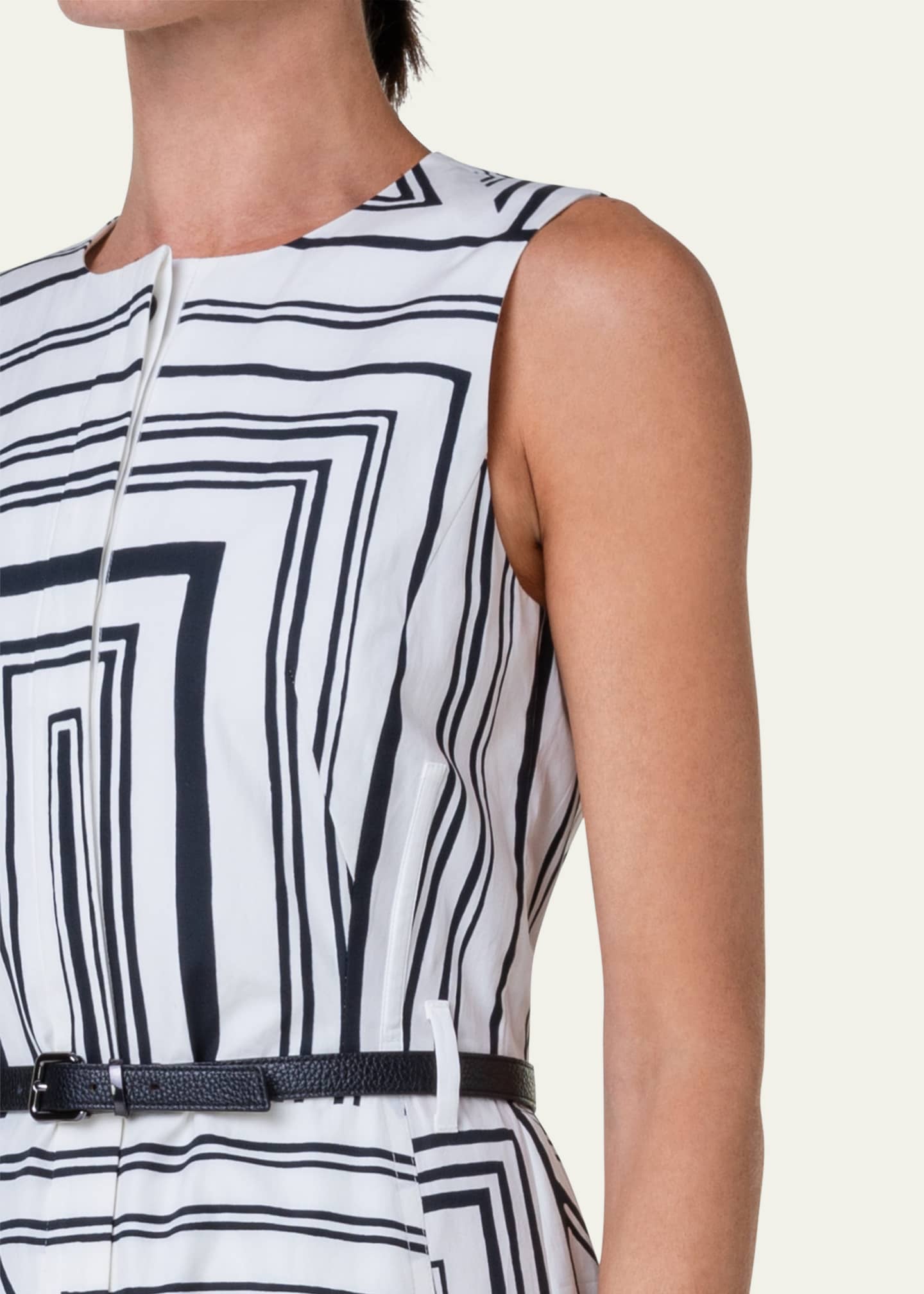 Akris Poplin Lizzi's Lines Printed Midi Dress with Belt - Bergdorf Goodman