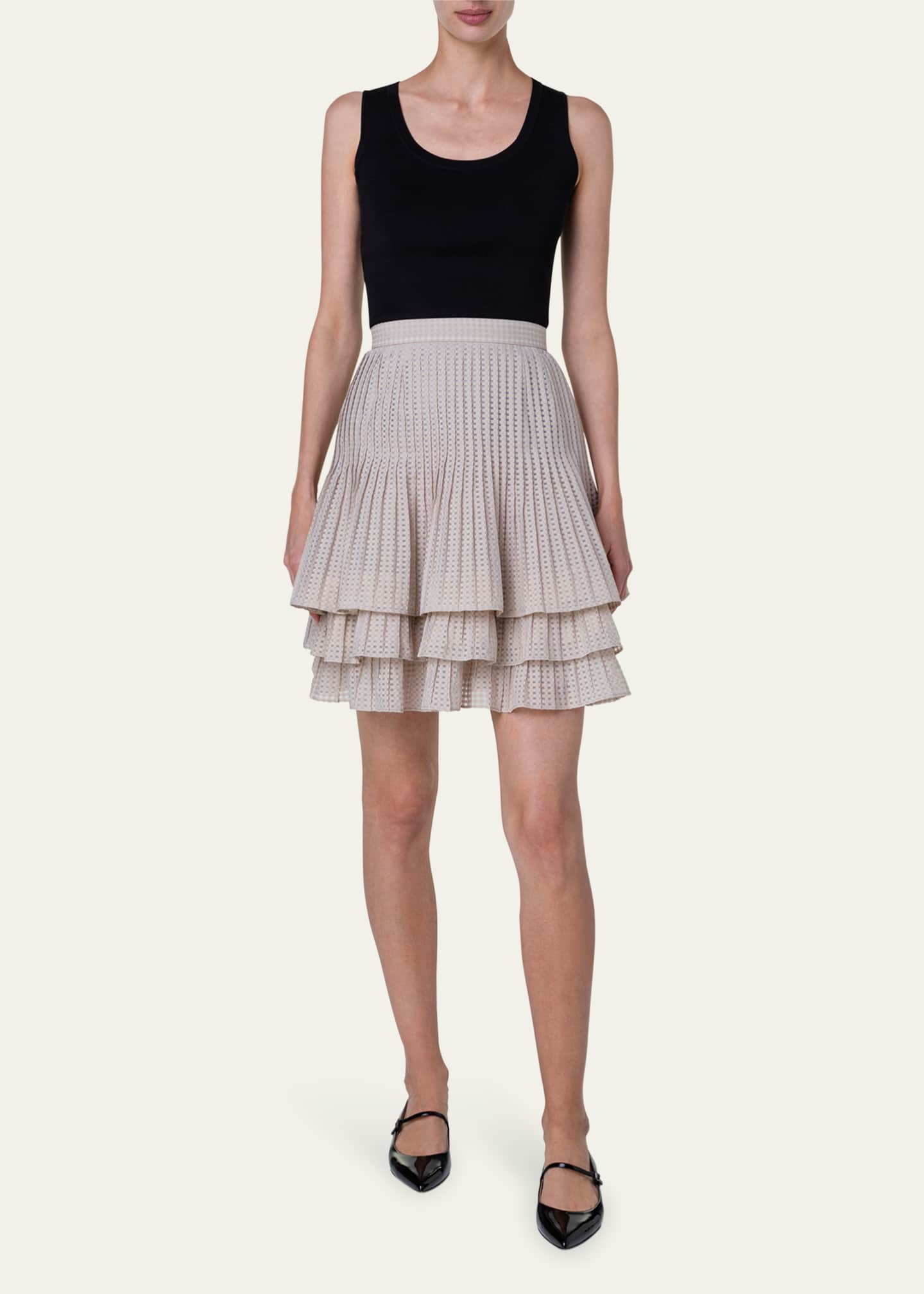 Akris Ruffle Godet Grid Mini Skirt - Bergdorf Goodman