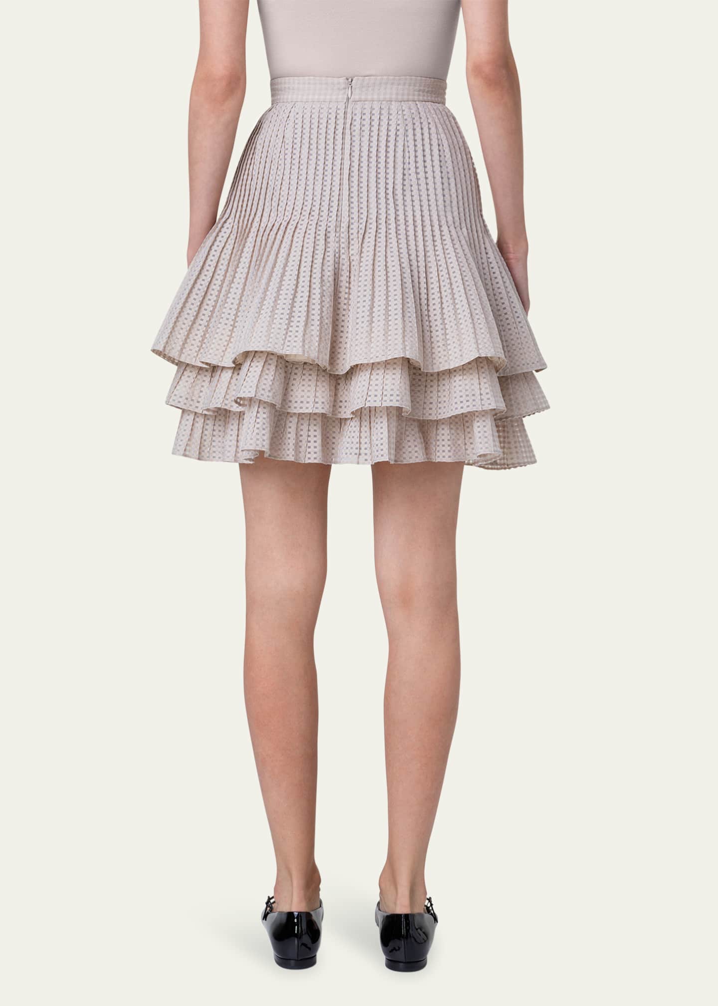 Akris Ruffle Godet Grid Mini Skirt - Bergdorf Goodman