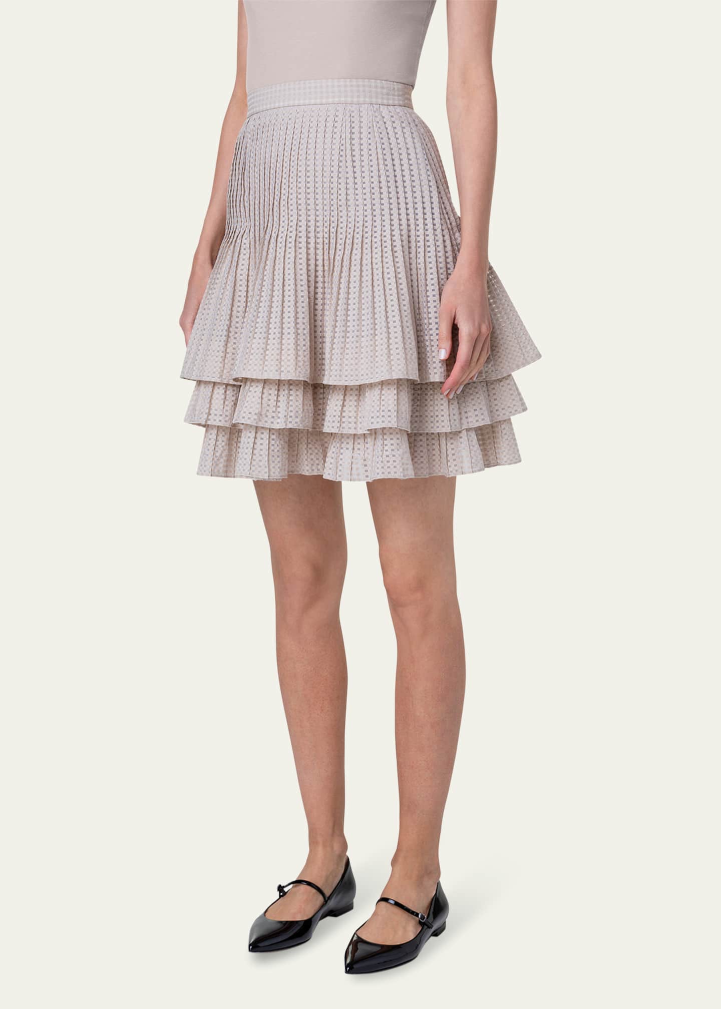Akris Ruffle Godet Grid Mini Skirt - Bergdorf Goodman