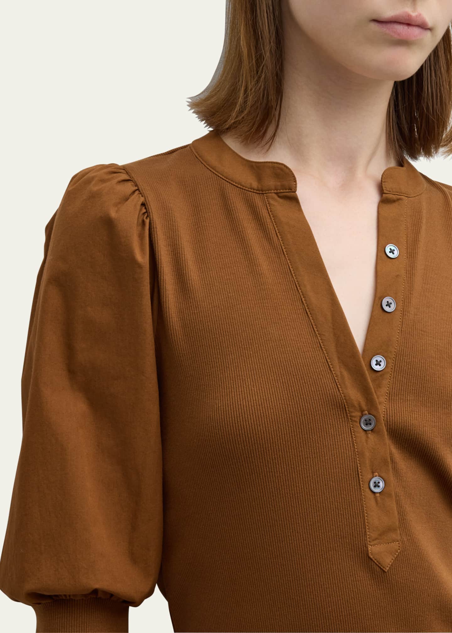 Veronica Beard Coralee Puff Sleeve Button-Front Top - Bergdorf Goodman