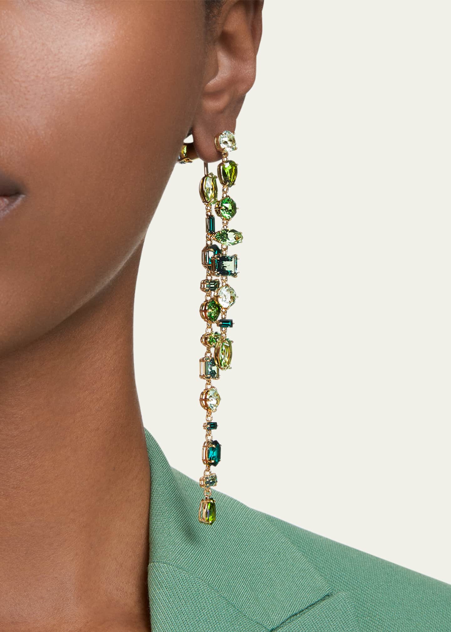 SWAROVSKI Gold-Tone Mix-Cut Green Crystal Drop Earrings - Bergdorf Goodman