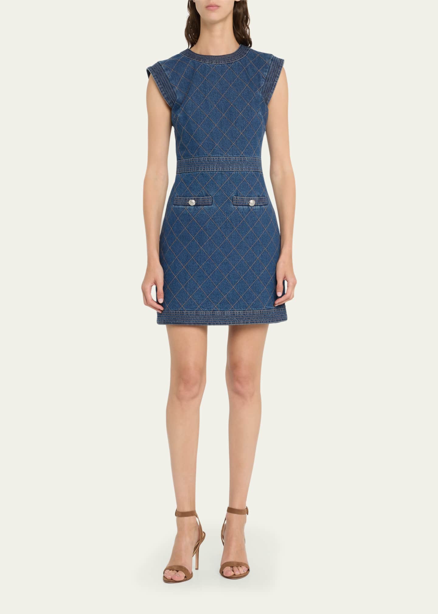Veronica Beard Ginny Sleeveless Denim Topstitch Mini Dress - Bergdorf ...