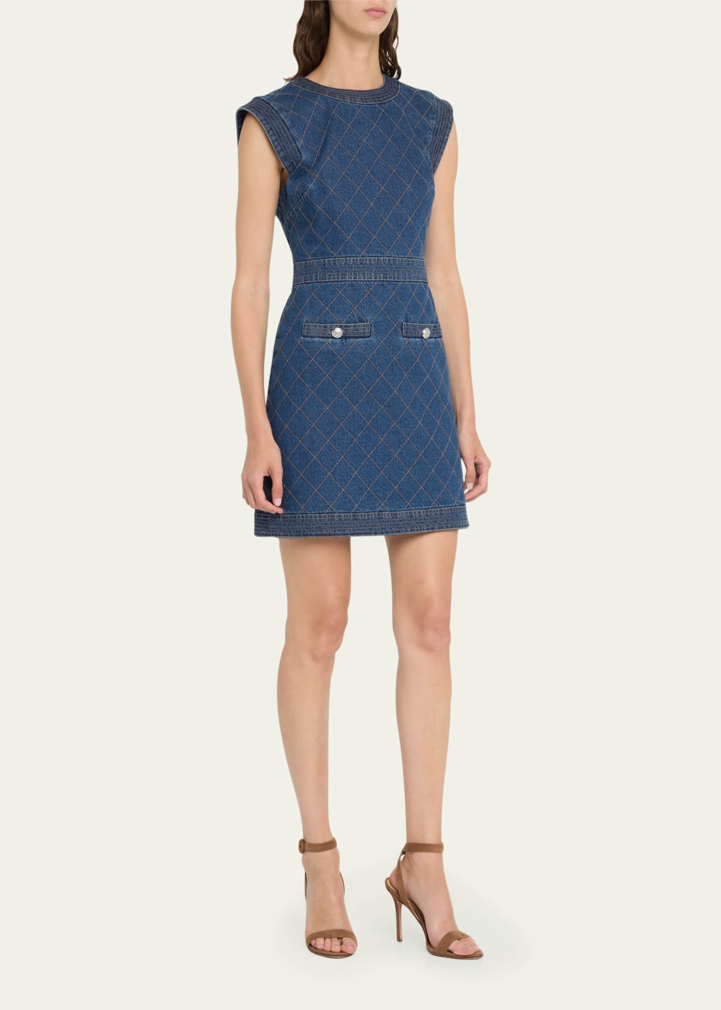 Veronica Beard Ginny Sleeveless Denim Topstitch Mini Dress - Bergdorf ...