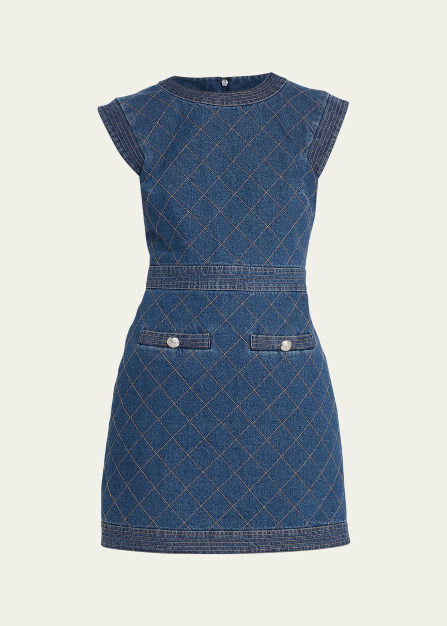 Veronica Beard Ginny Sleeveless Denim Topstitch Mini Dress - Bergdorf ...