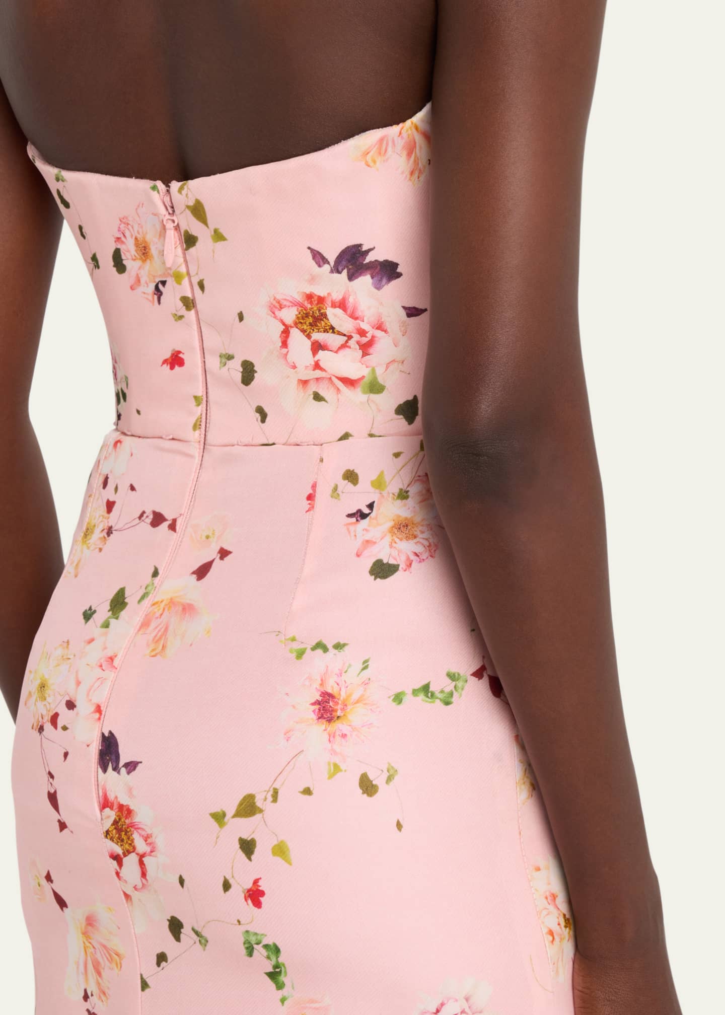 Monique Lhuillier Strapless Floral Gazar Gown with Bustle Train ...