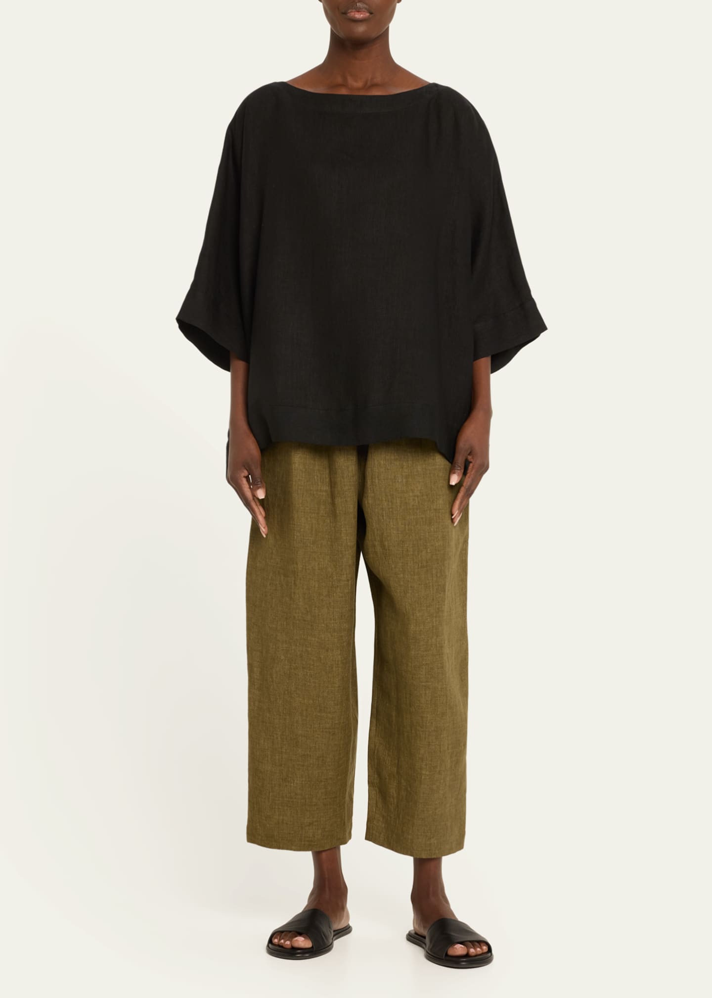 Eskandar Scoop-Neck 3/4-Sleeve Top With Hem Bands (Mid Plus Length ...