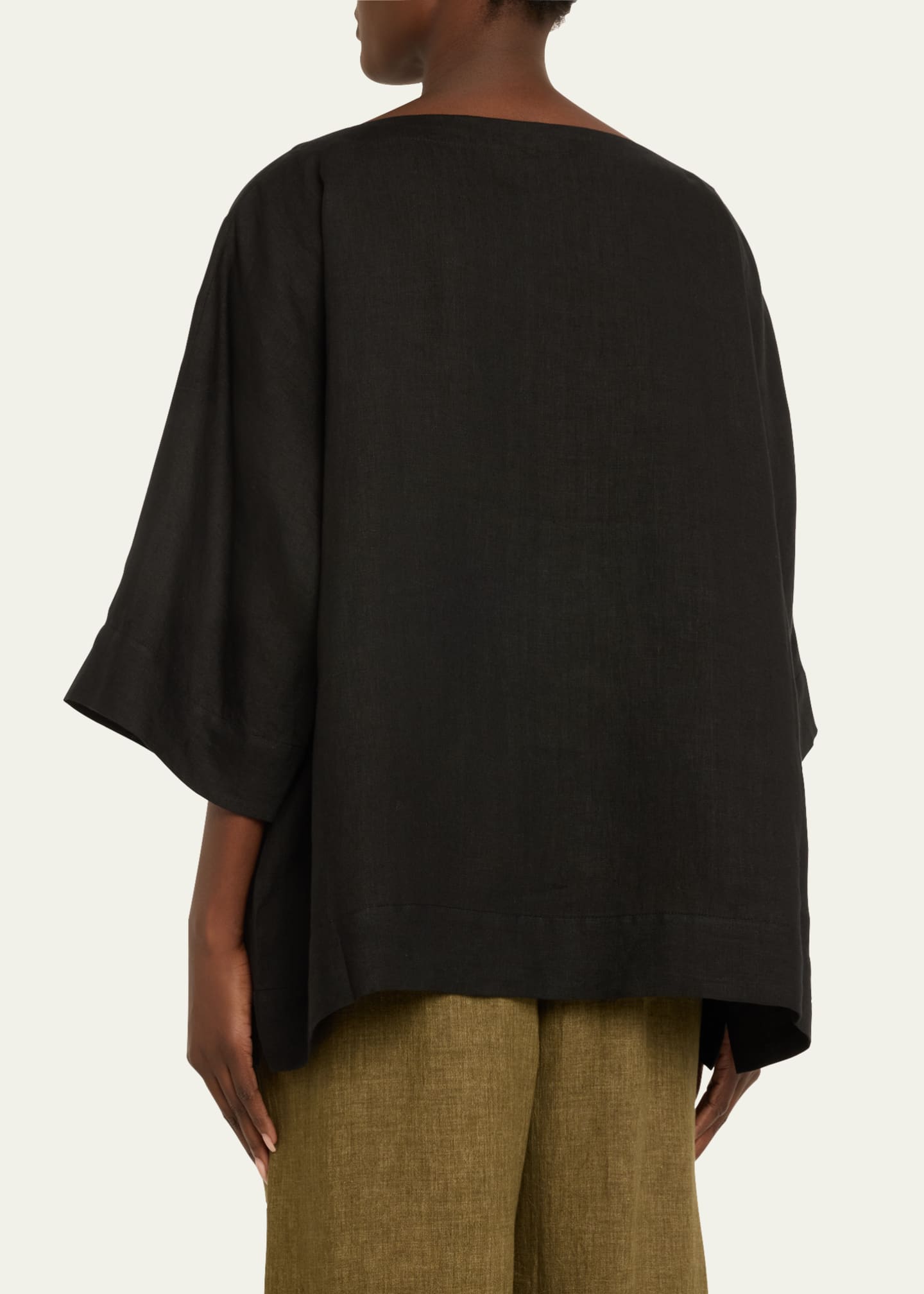 Eskandar Scoop-Neck 3/4-Sleeve Top With Hem Bands (Mid Plus Length ...