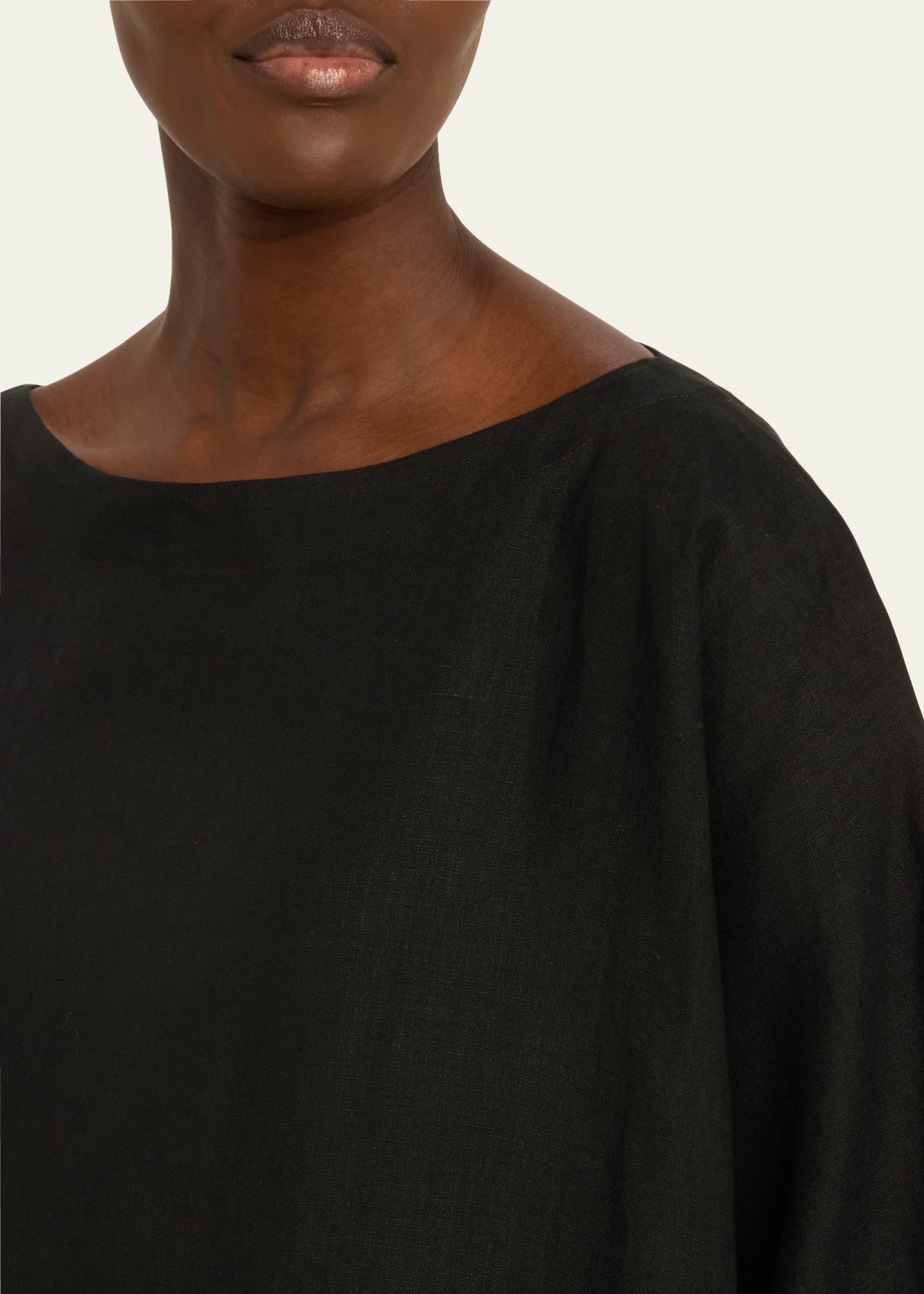 Eskandar Scoop-Neck 3/4-Sleeve Top With Hem Bands (Mid Plus Length ...