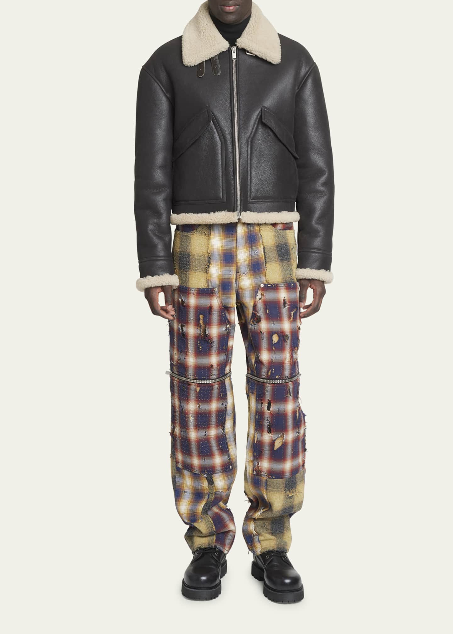 Givenchy Men's Distressed Leather and Shearling Jacket - Bergdorf Goodman