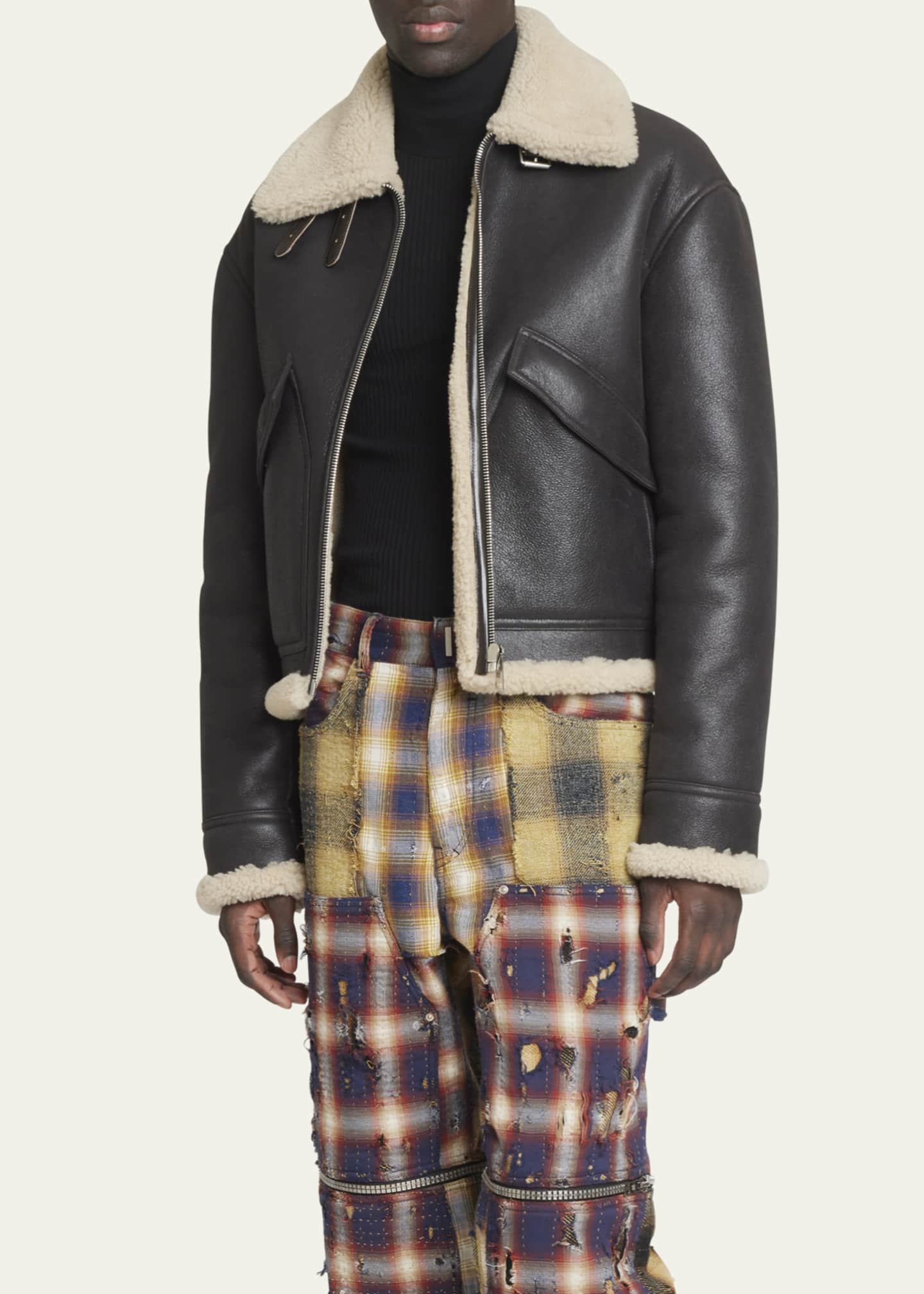 Givenchy Men's Distressed Leather and Shearling Jacket - Bergdorf Goodman