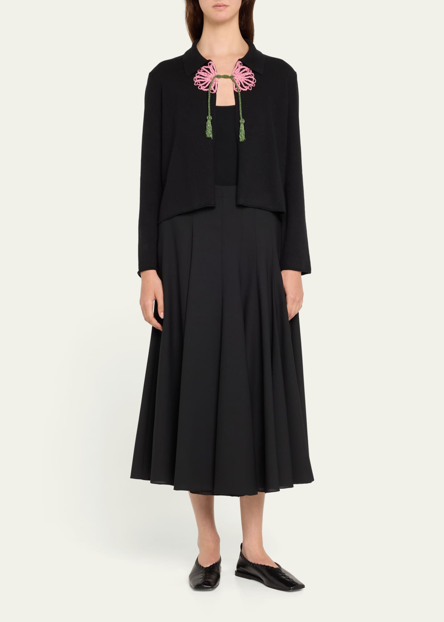 Bode Abilene Beaded Flower Wool Cardigan - Bergdorf Goodman