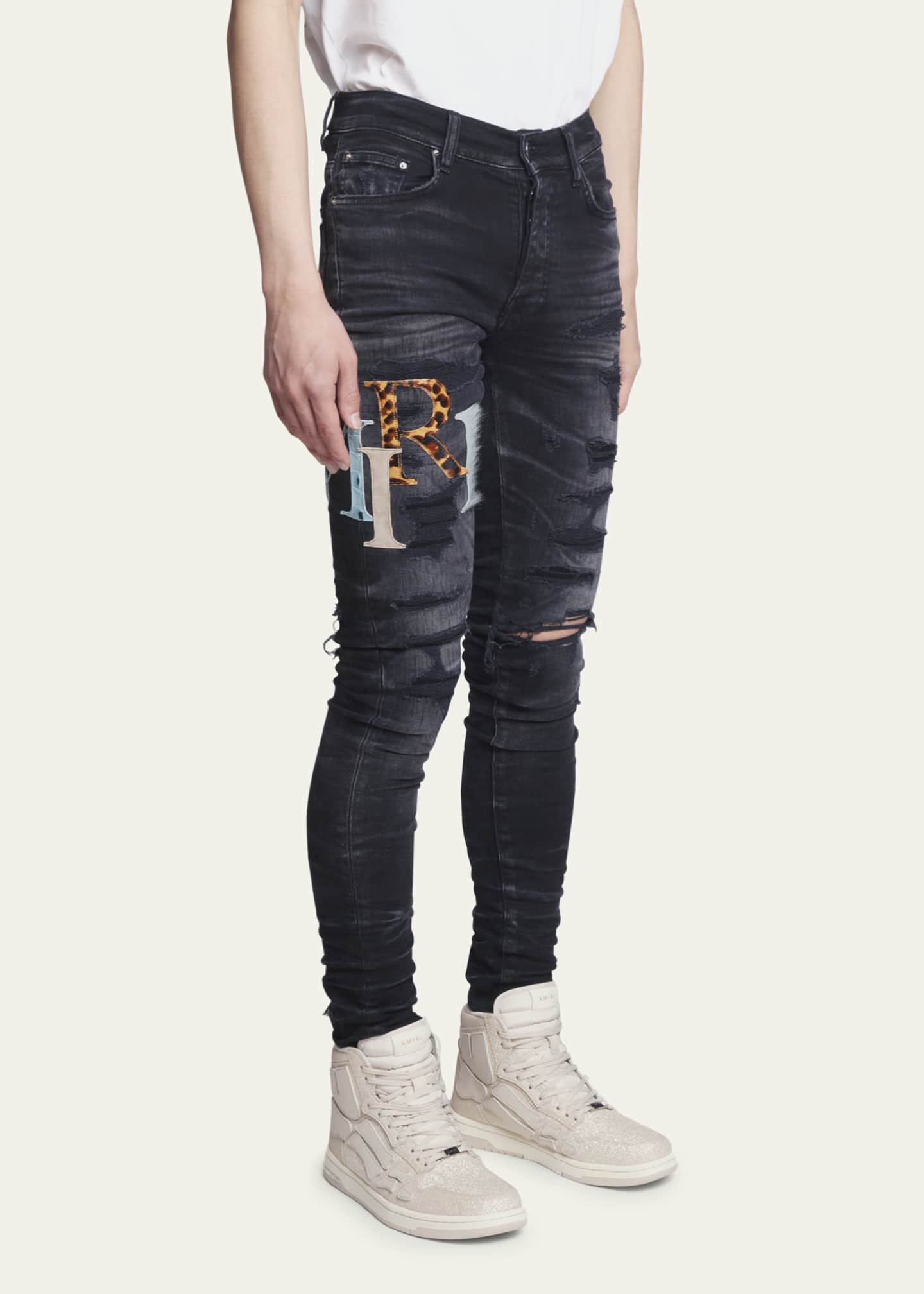 Amiri Men's Multi-Stack Logo Skinny Jeans - Bergdorf Goodman