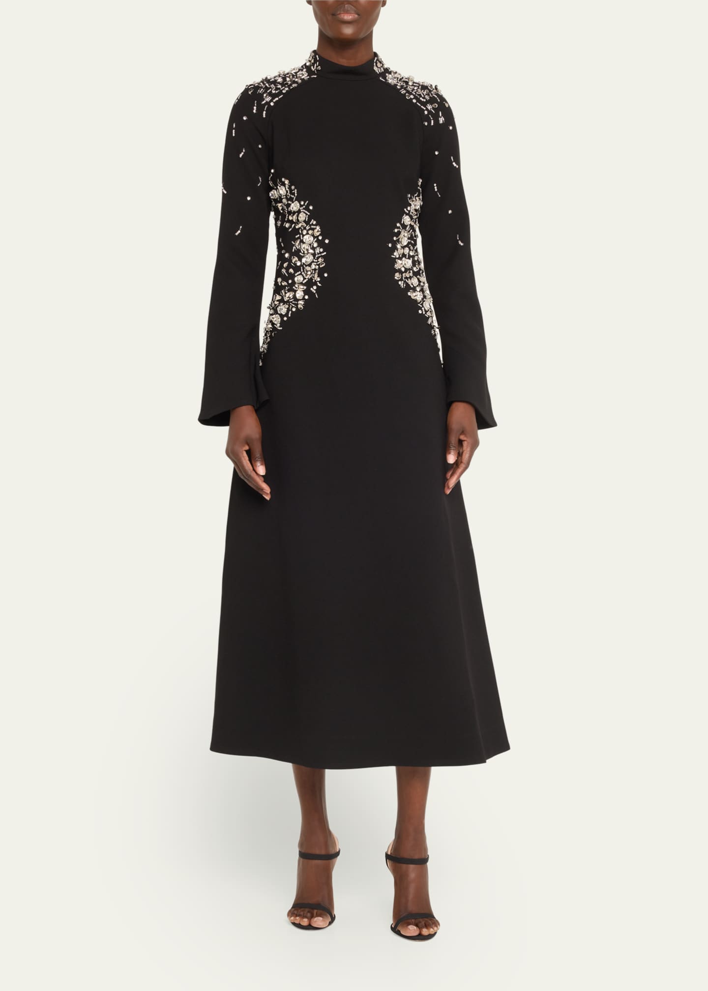 SIMKHAI Odetta Crystal Bell-Sleeve Midi Dress - Bergdorf Goodman