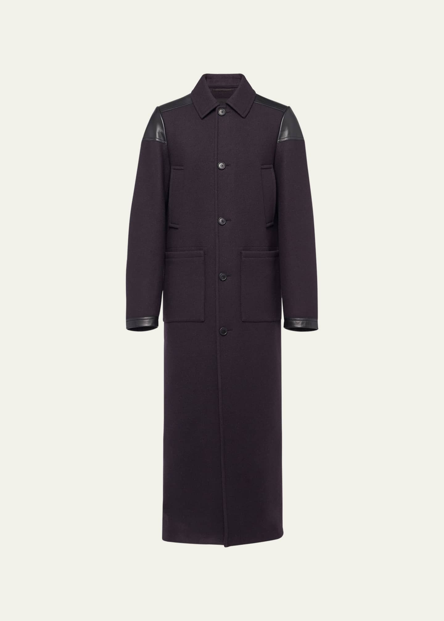 Prada Men's Panno Leather-Patch Long Jacket - Bergdorf Goodman