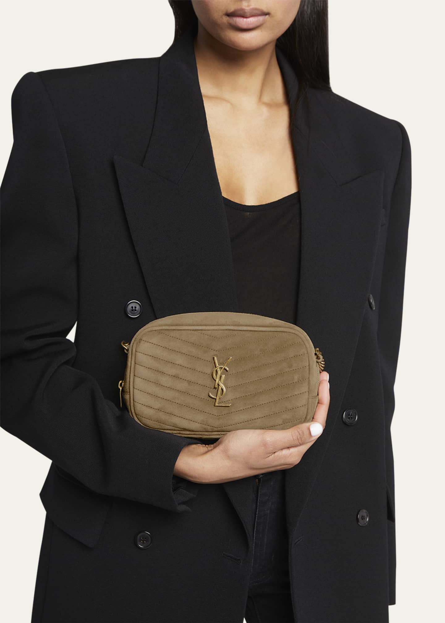 Saint Laurent Lou Mini YSL Camera Bag in Quilted Suede - Bergdorf Goodman