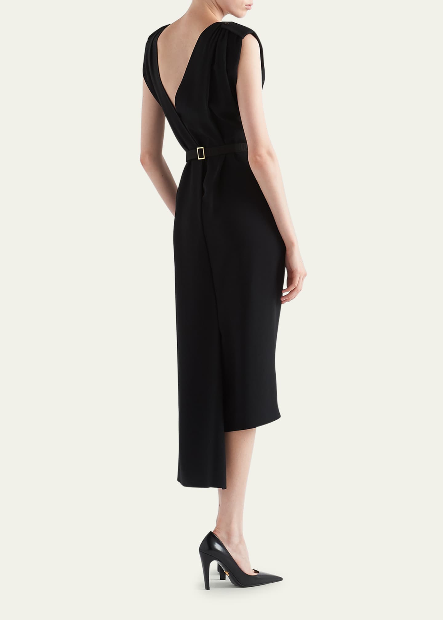 Prada Sable Asymmetric Belted Midi Dress - Bergdorf Goodman