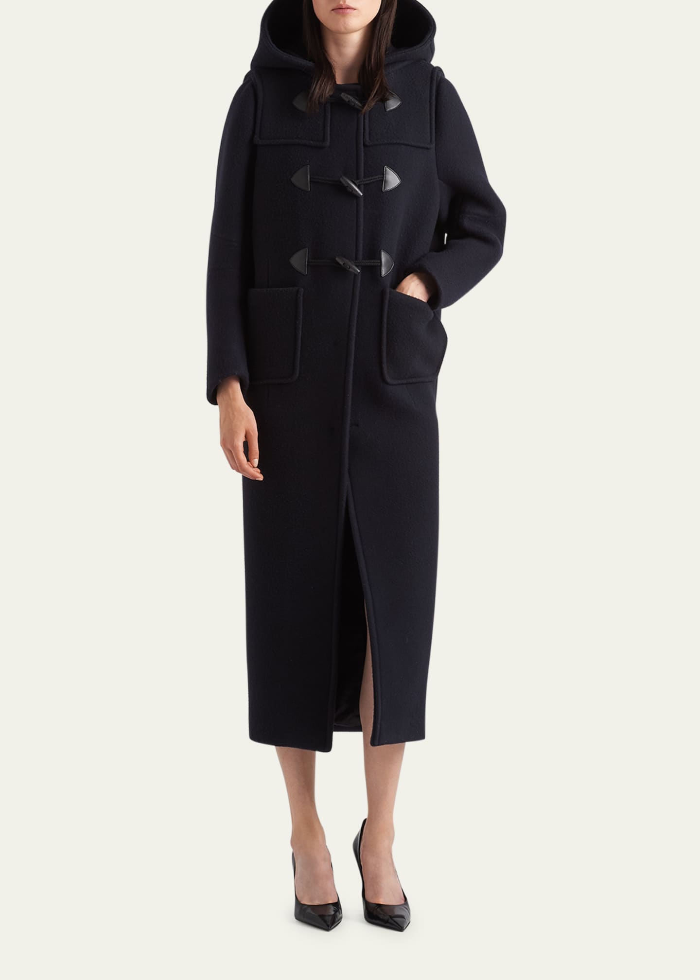 Prada Wool Hooded Coat with Leather Toggle Closure - Bergdorf Goodman