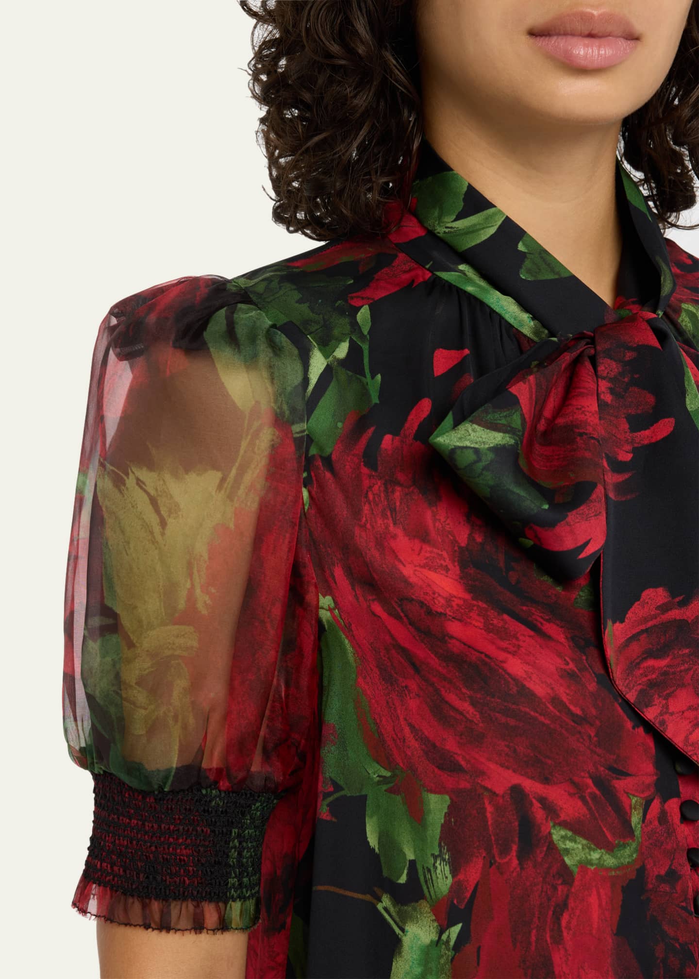 Alice + Olivia Brentley Tie-Neck Puff-Sleeve Blouse - Bergdorf Goodman