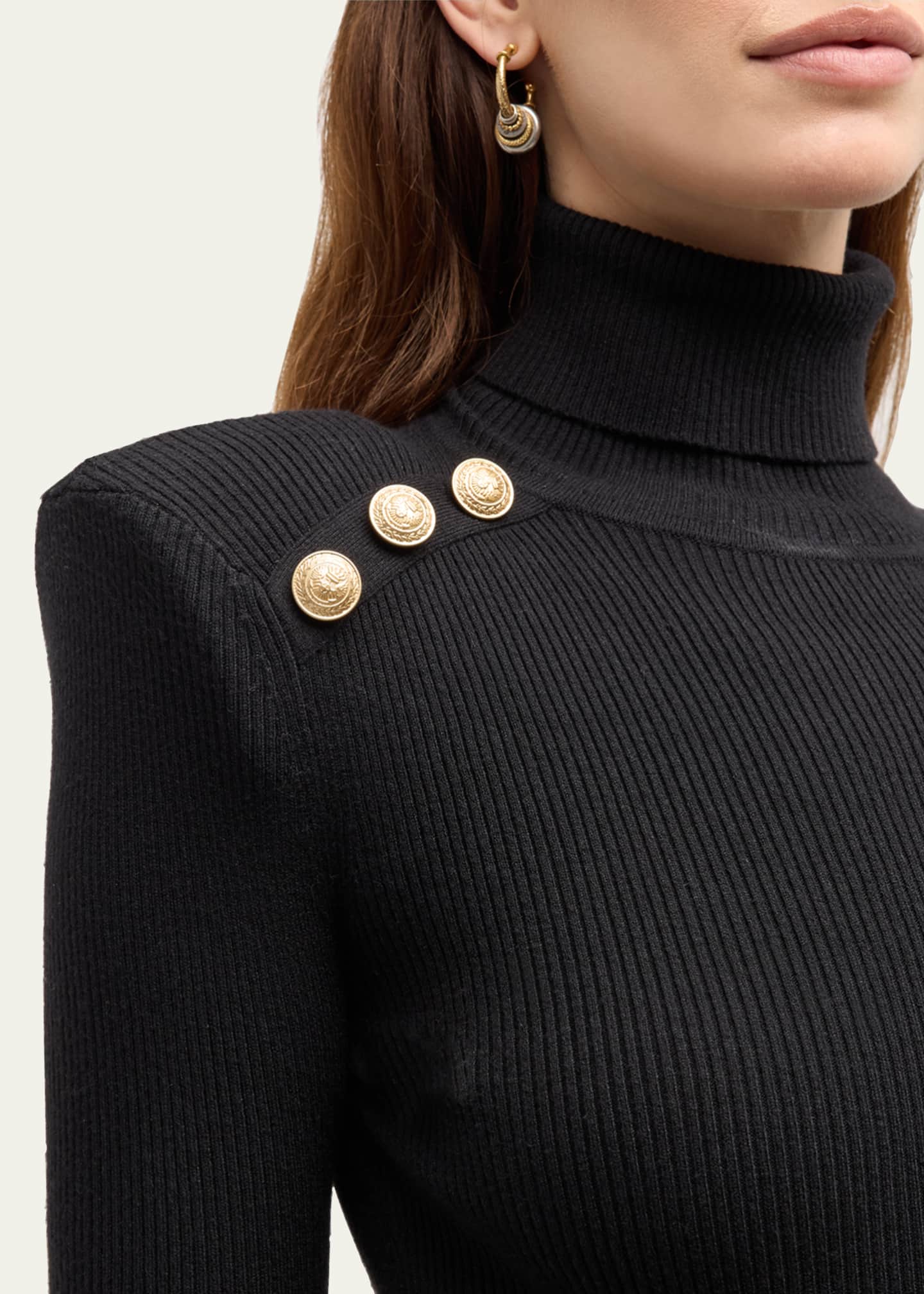 L'Agence Reeves Ribbed Button-Detail Turtleneck - Bergdorf Goodman