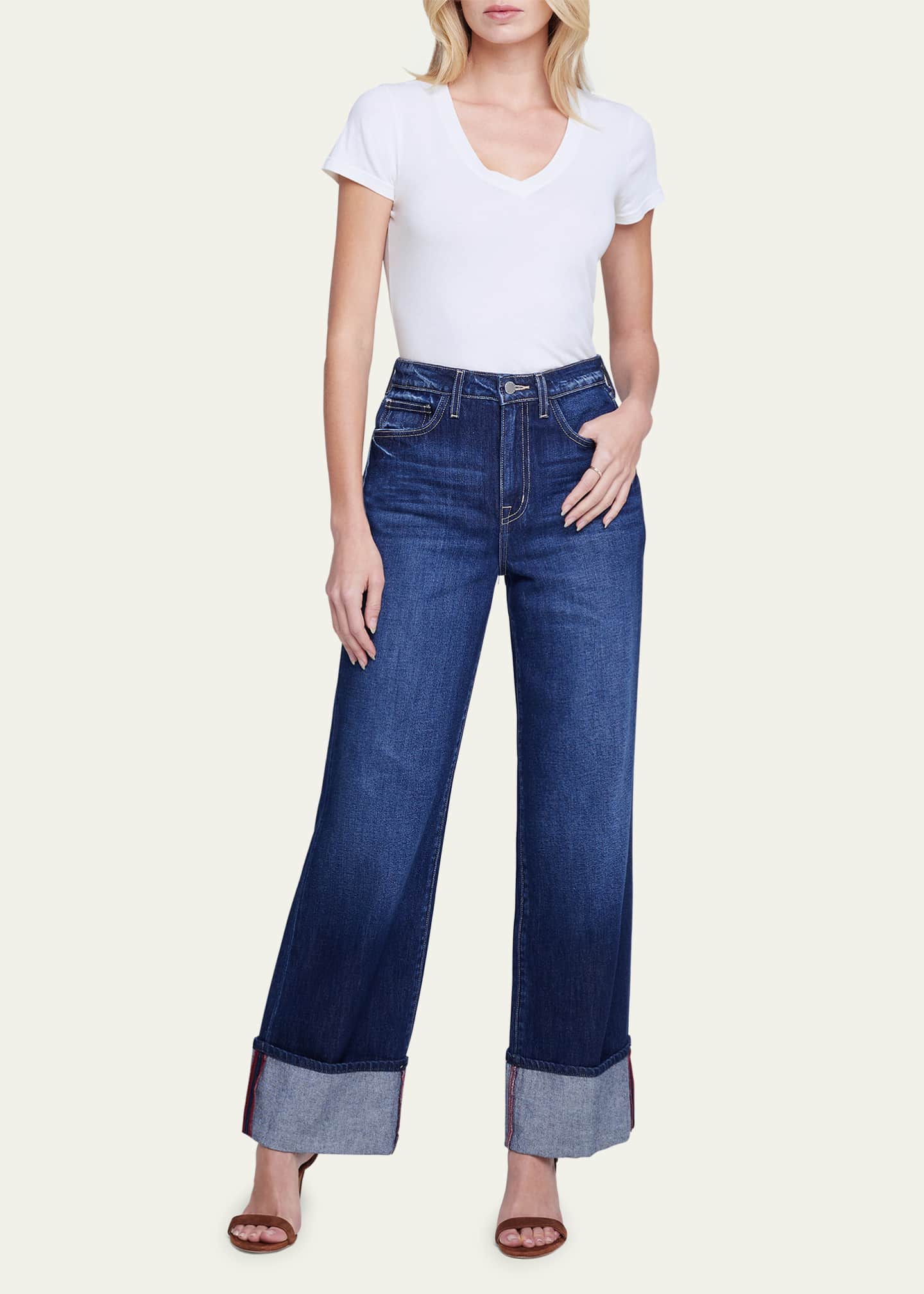 L'Agence Miley Ultra High Rise Wide-Leg Cuffed Jeans - Bergdorf Goodman