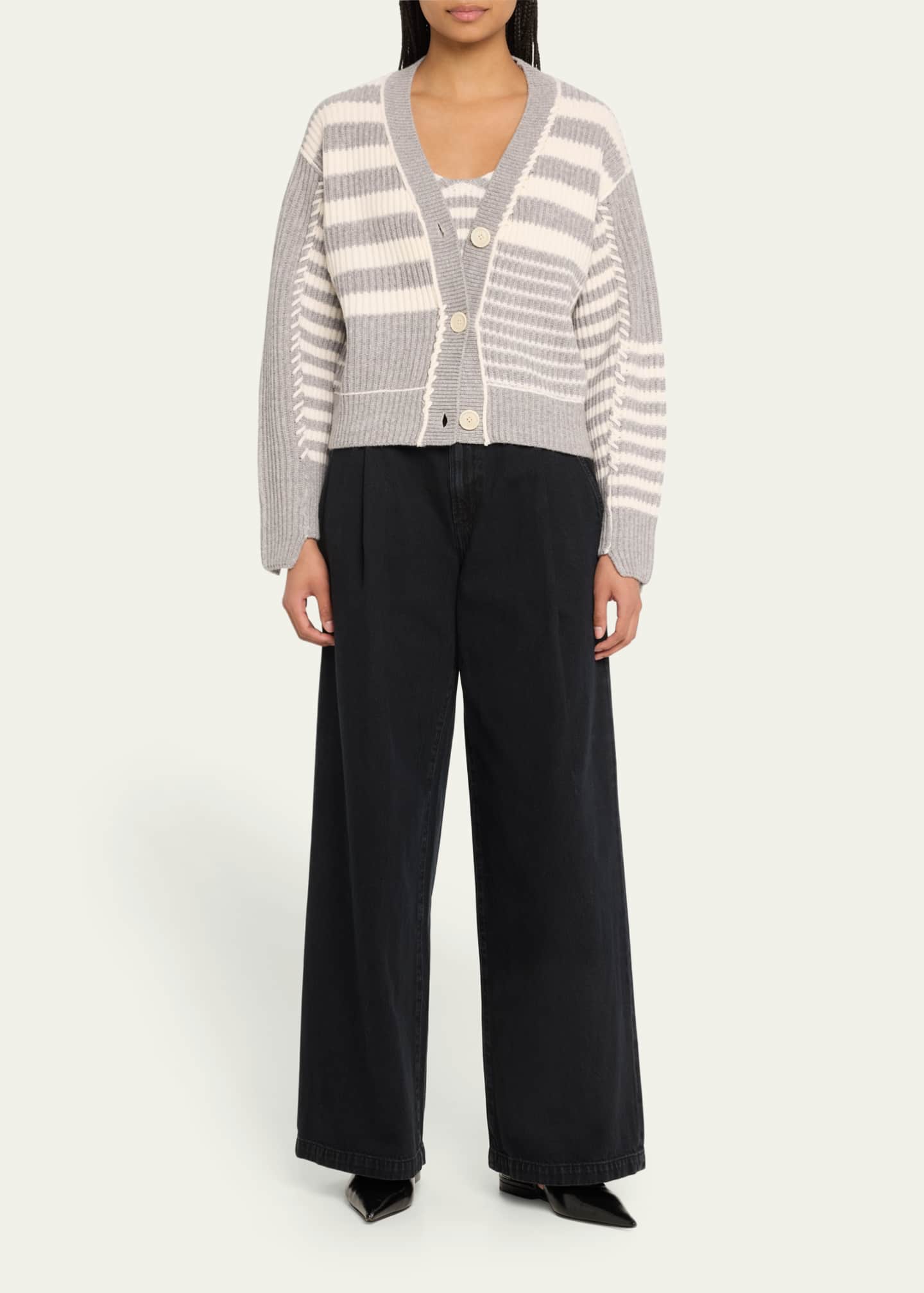 SIMKHAI Adara Wool and Cashmere Stripe Cardigan - Bergdorf Goodman