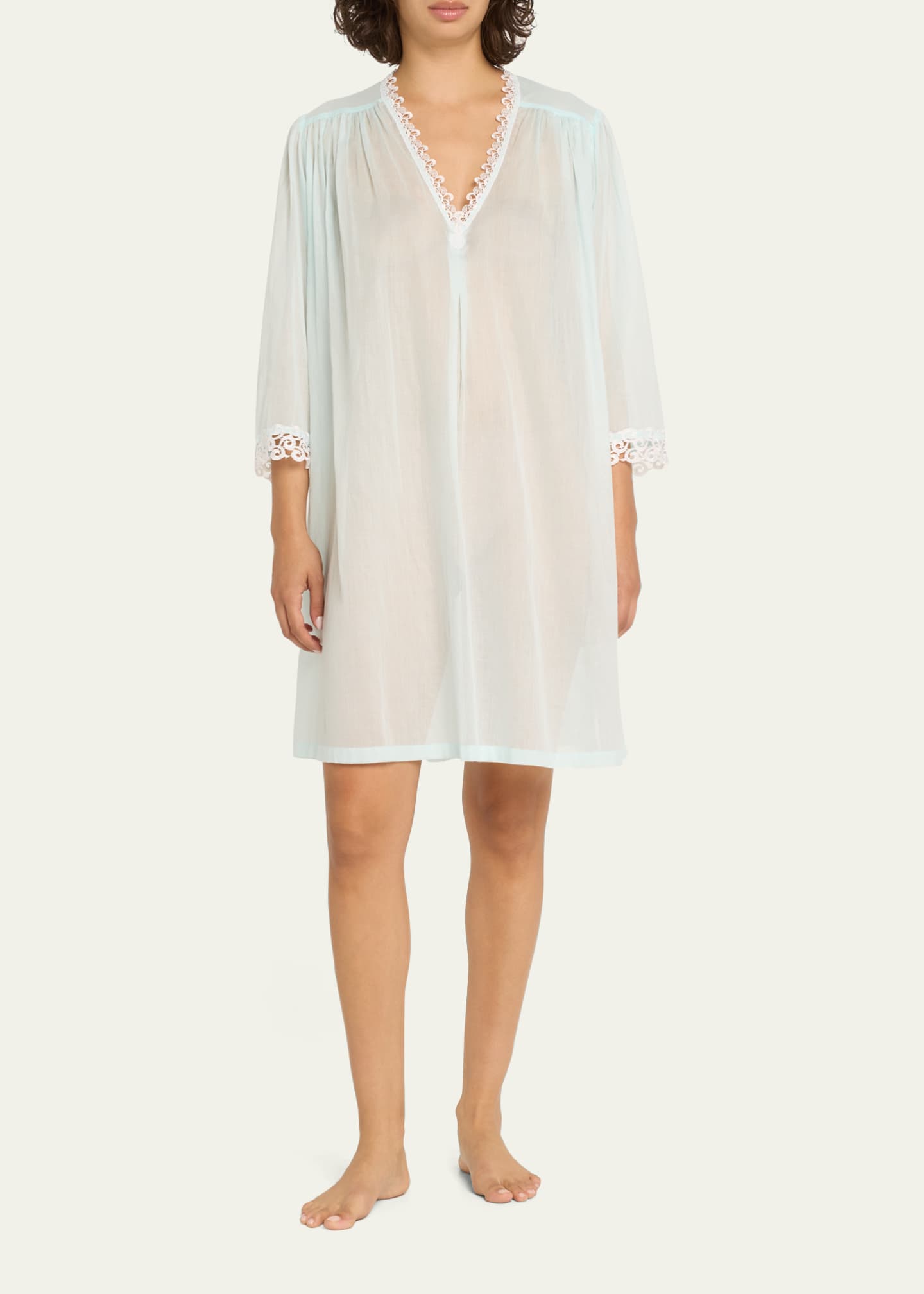 Celestine Giorgia Ruched Lace-Trim Cotton Nightshirt - Bergdorf Goodman
