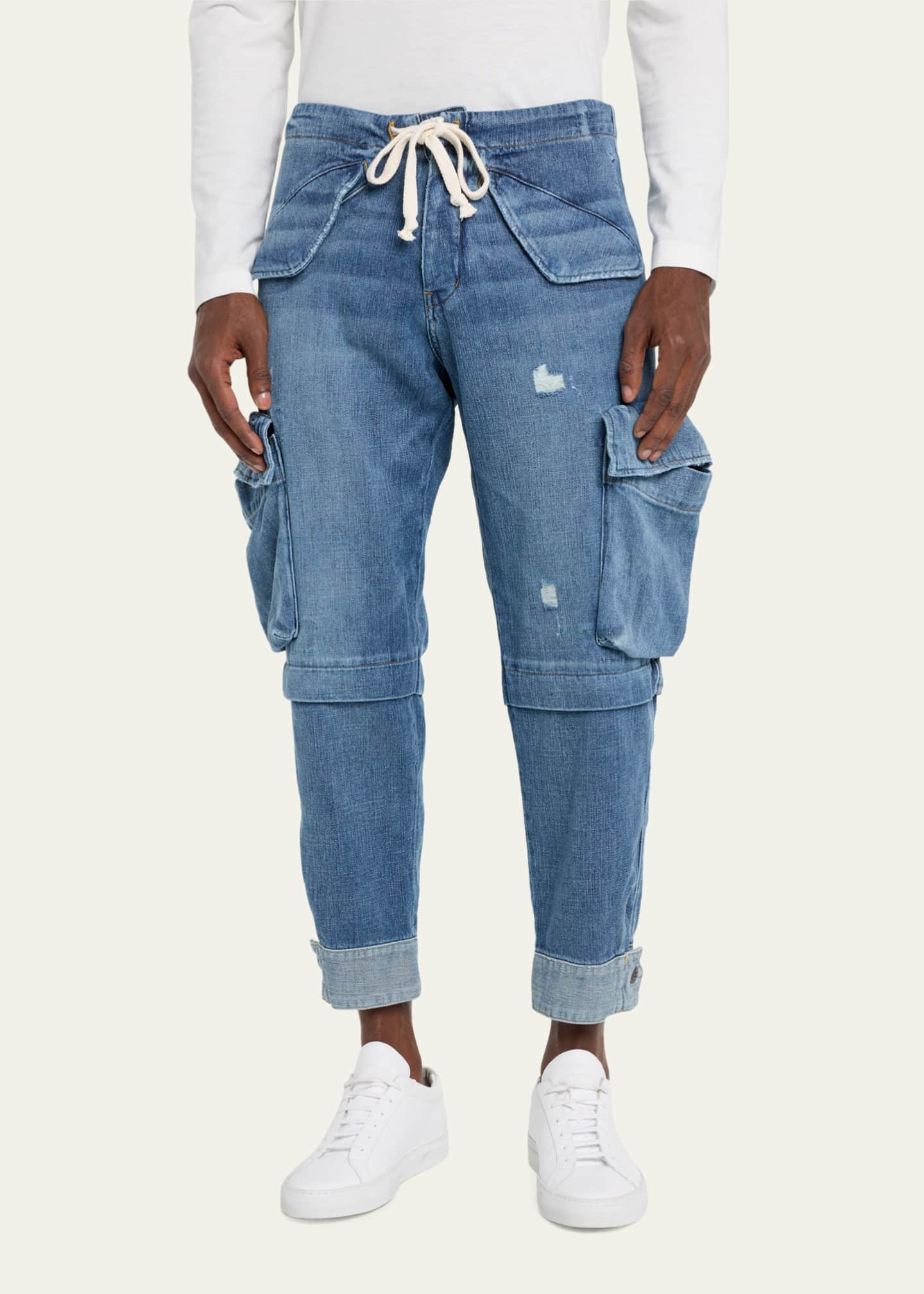 Greg Lauren Men's Denim Drawstring Cargo Pants - Bergdorf Goodman