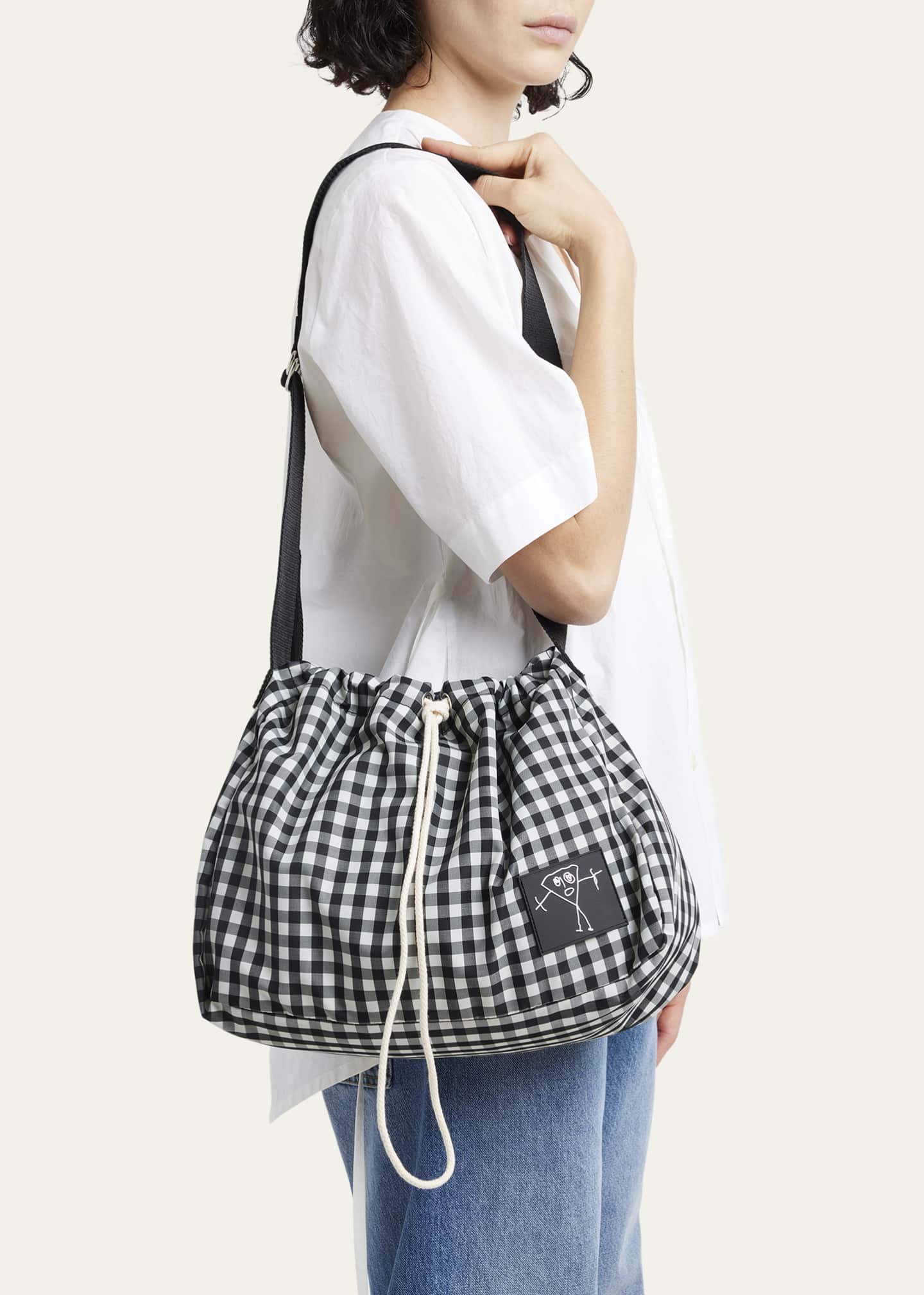 Plan C Medium Check Drawstring Shopping Crossbody Bag - Bergdorf Goodman