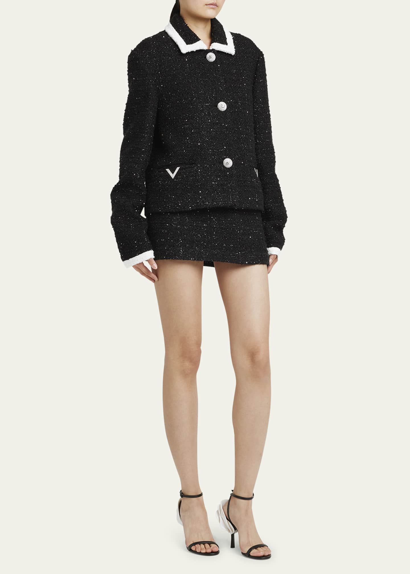 Valentino Garavani Metallic Tweed Contrast-Trim Collared Blazer Jacket - Bergdorf Goodman