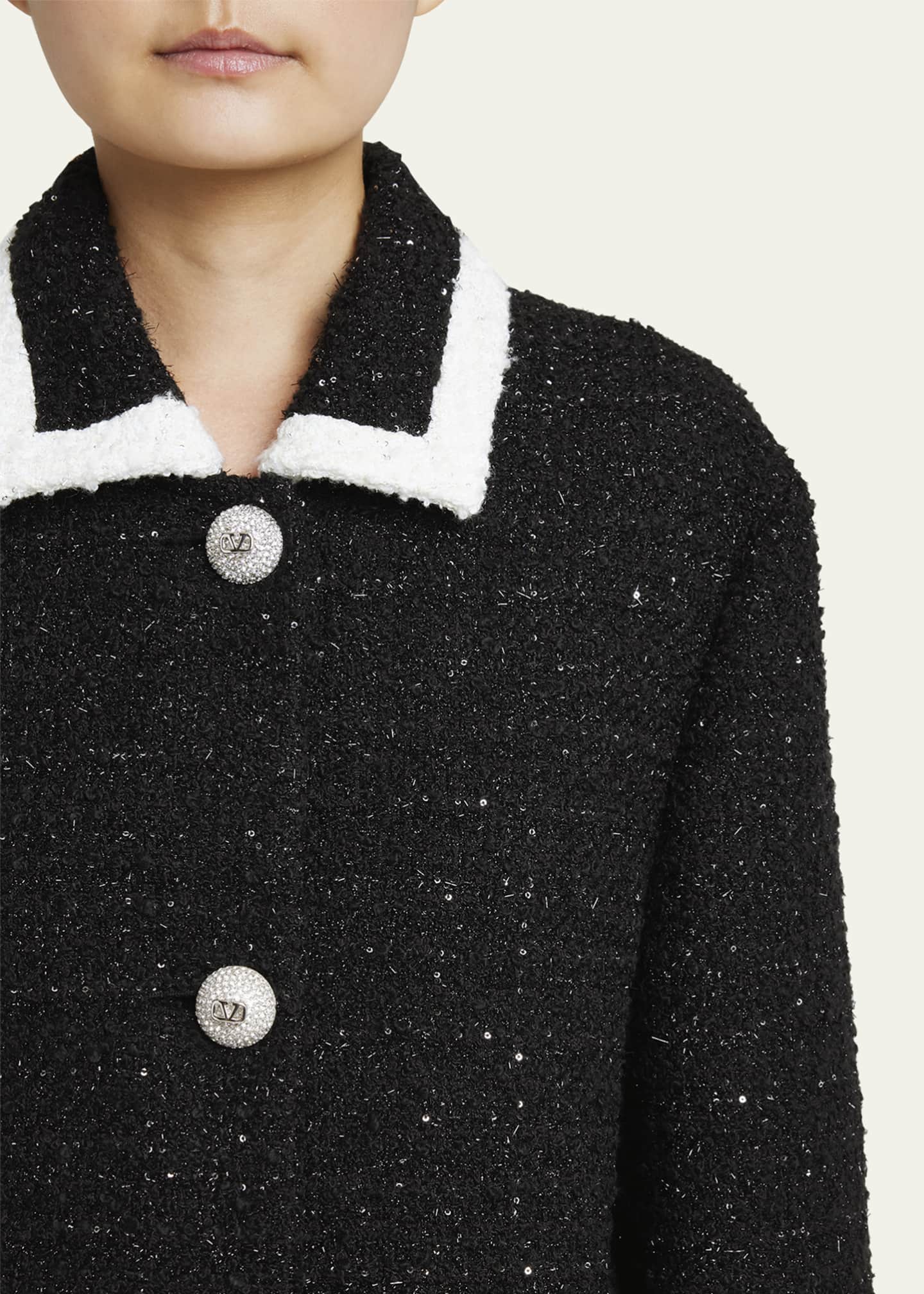 Valentino Garavani Metallic Tweed Contrast-Trim Collared Blazer Jacket - Bergdorf Goodman