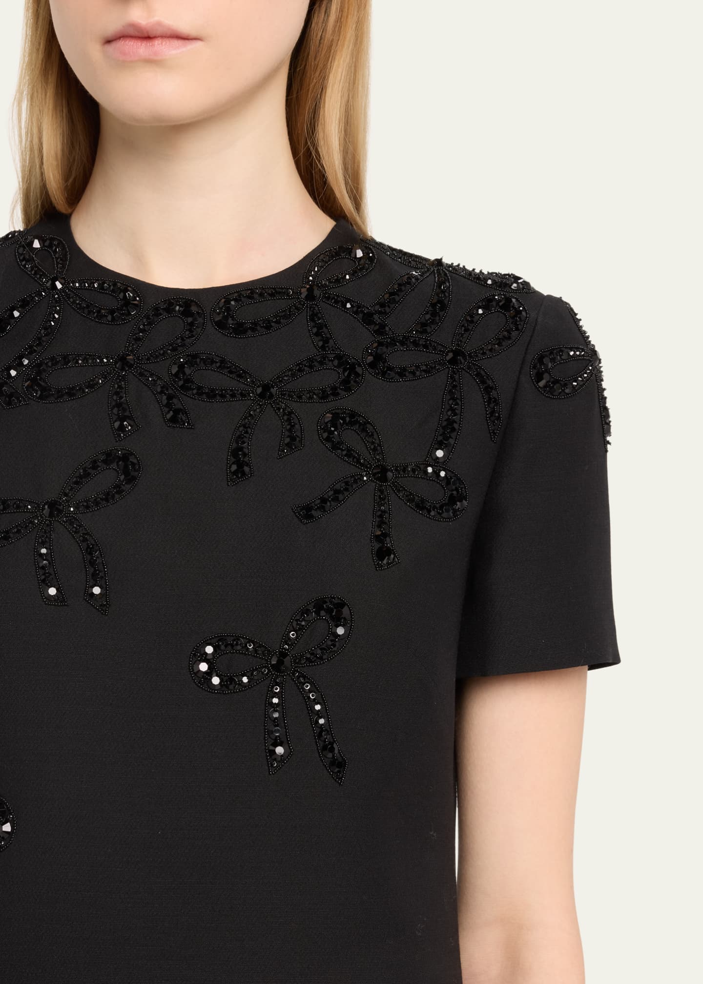 Valentino Garavani Embroidered Falling Bow Short-Sleeve Mini Dress ...