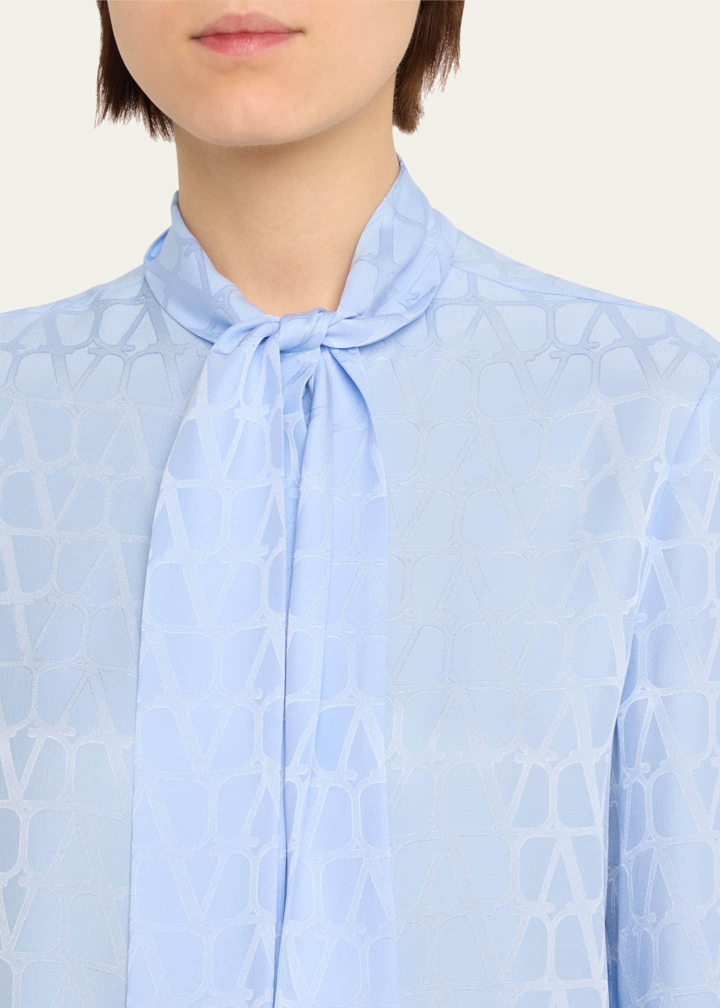 Valentino Garavani Tonal V Logo Print Scarf Neck Silk Blouse Bergdorf