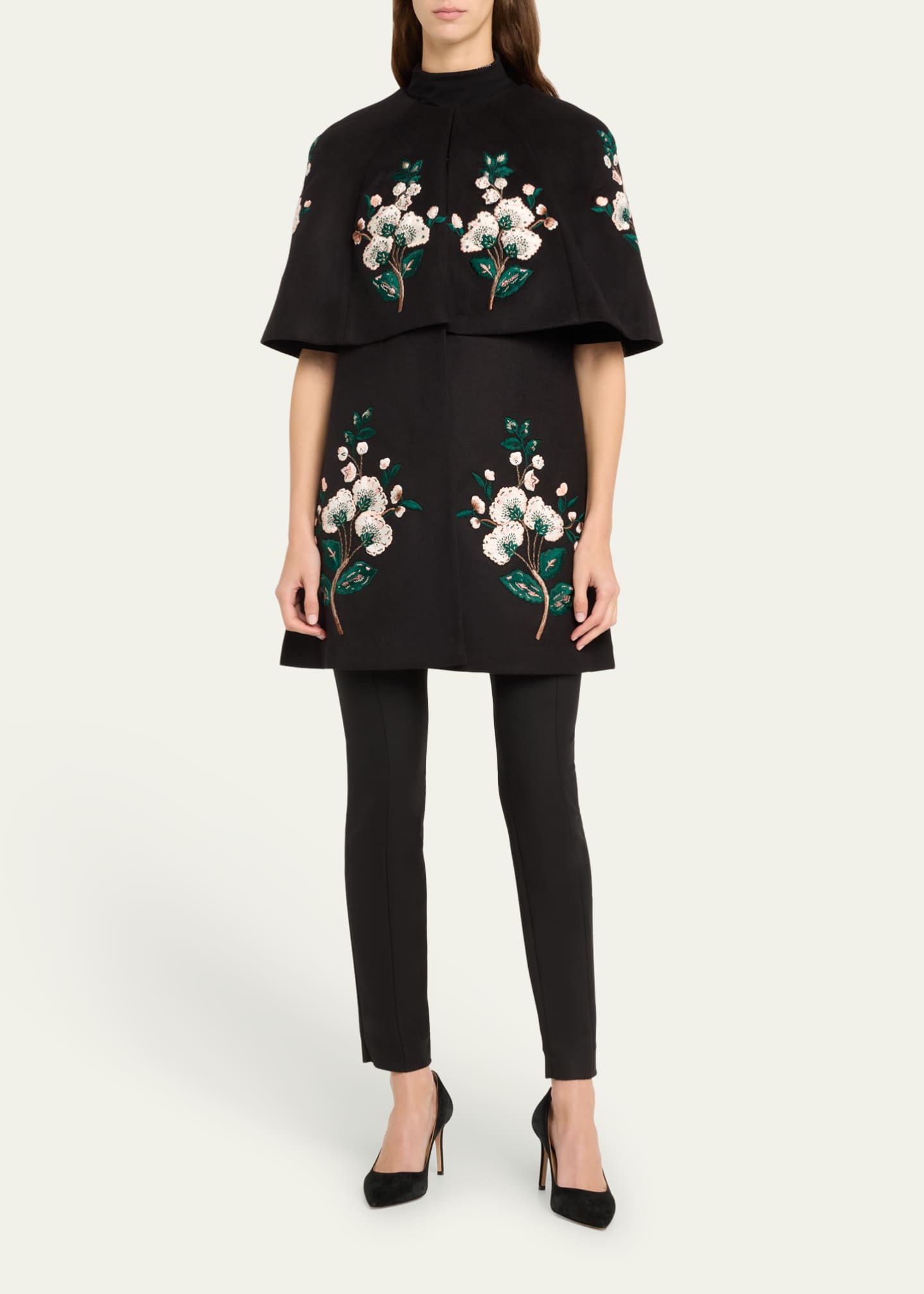 Carolina Herrera Floral Embroidered Tiered Mini Cape - Bergdorf Goodman