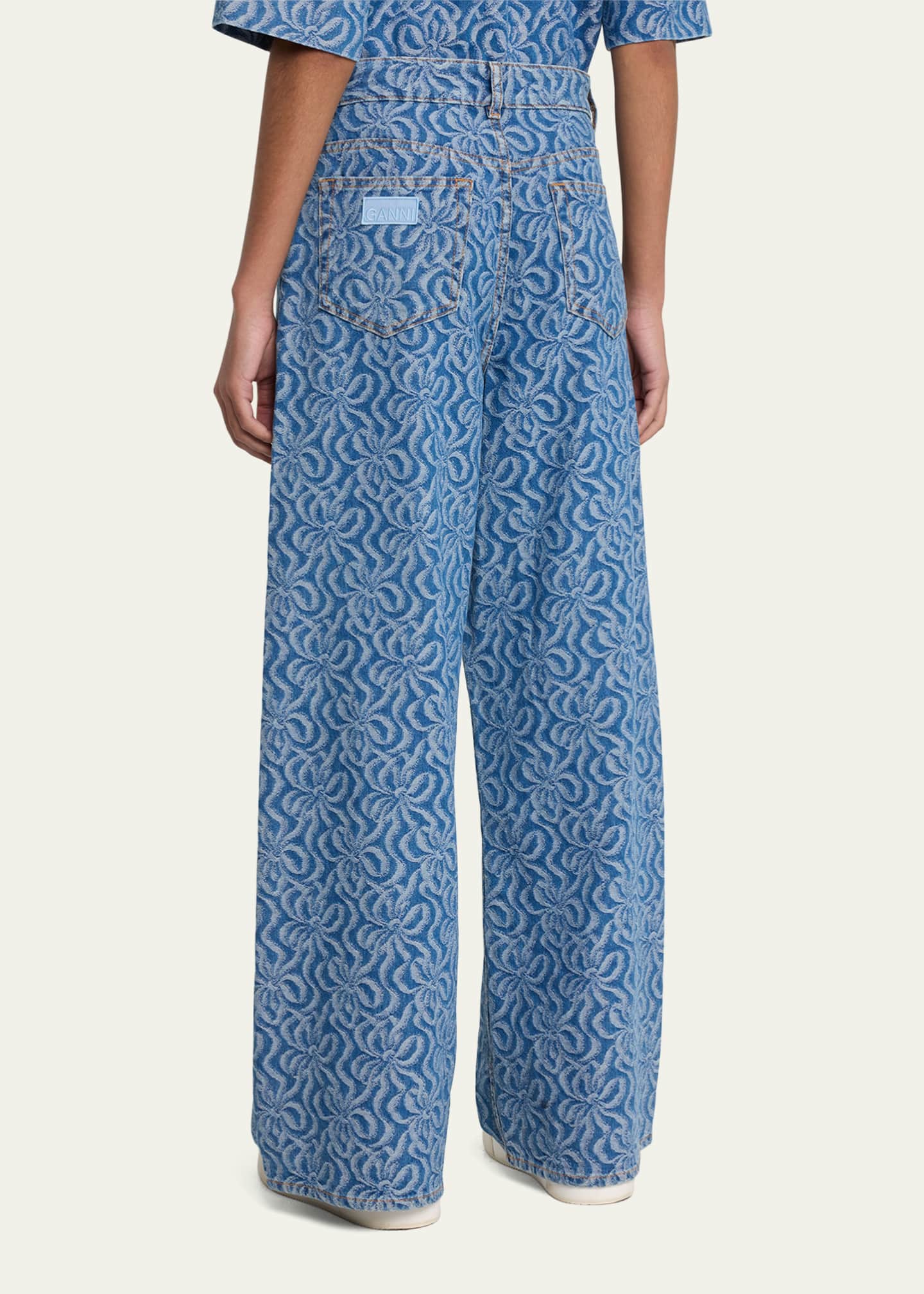 Ganni Wide-Leg Jacquard Denim Pants - Bergdorf Goodman