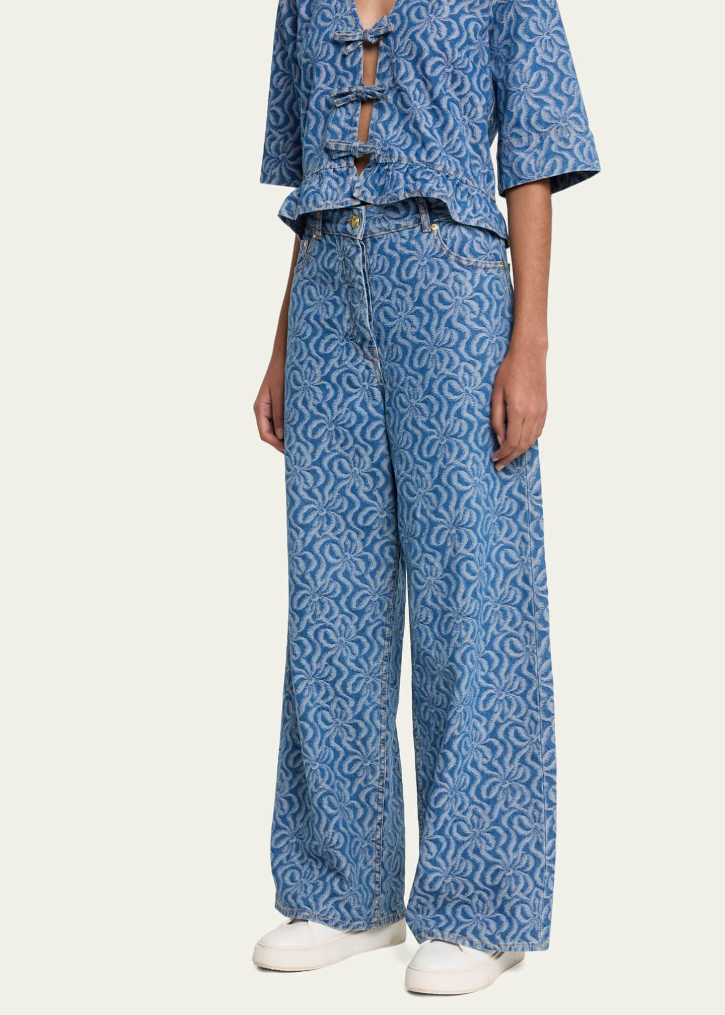 Ganni Wide-Leg Jacquard Denim Pants - Bergdorf Goodman