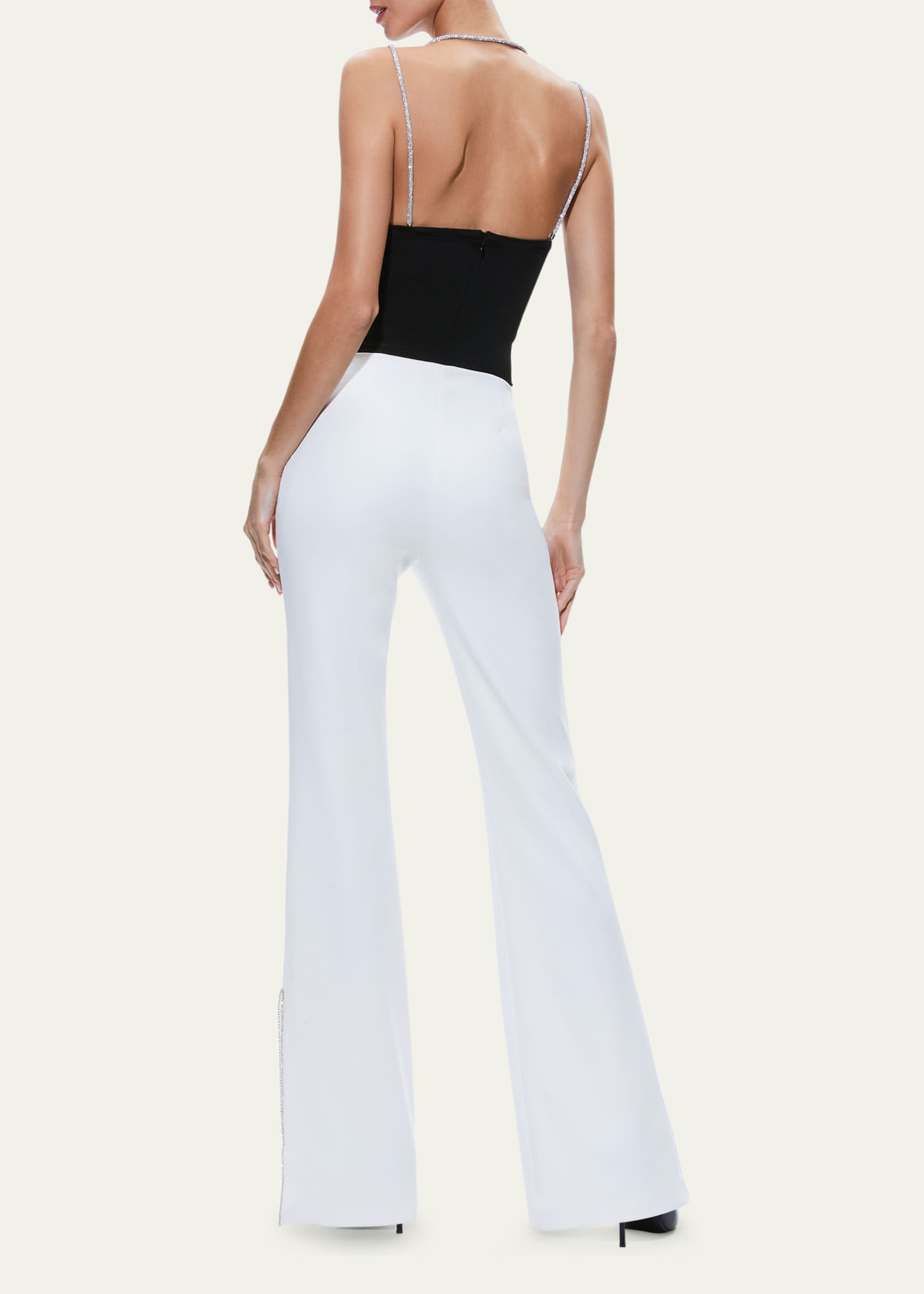 Alice + Olivia Lara Mid-Rise Bootcut Embellished Side Slit Pants ...