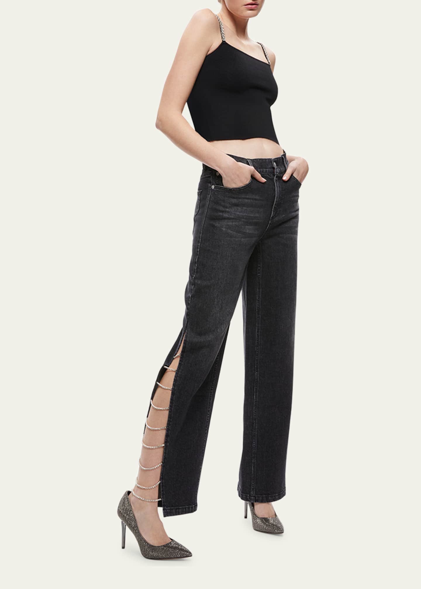 Alice + Olivia Gayle Embellished-Side Baggy Jeans - Bergdorf Goodman