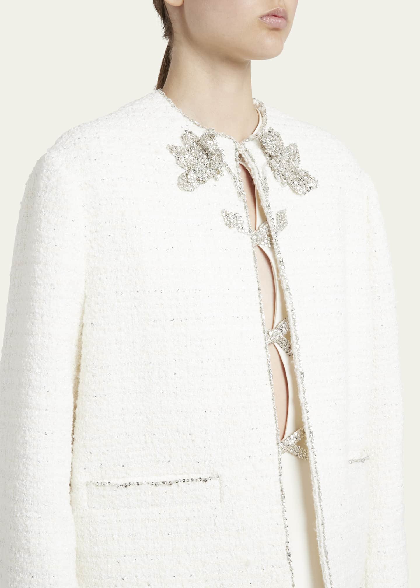 Valentino Garavani Silver Embroidered Floral Tweed Boxy Blazer - Bergdorf Goodman