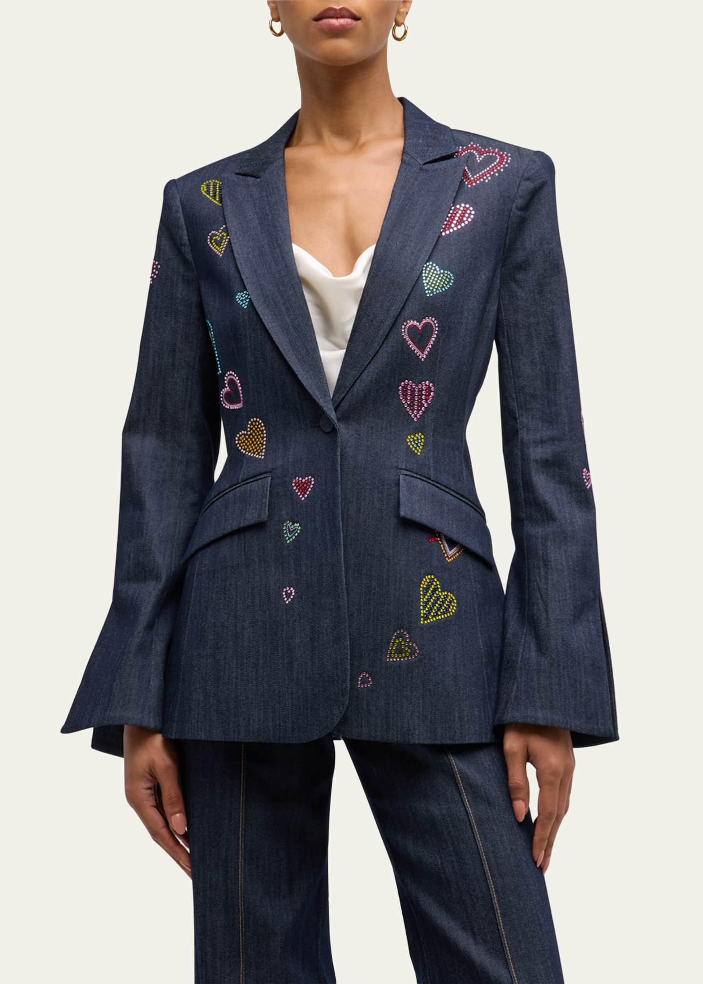 Cinq a Sept Cheyenne Heart Denim Embroidered Blazer - Bergdorf Goodman