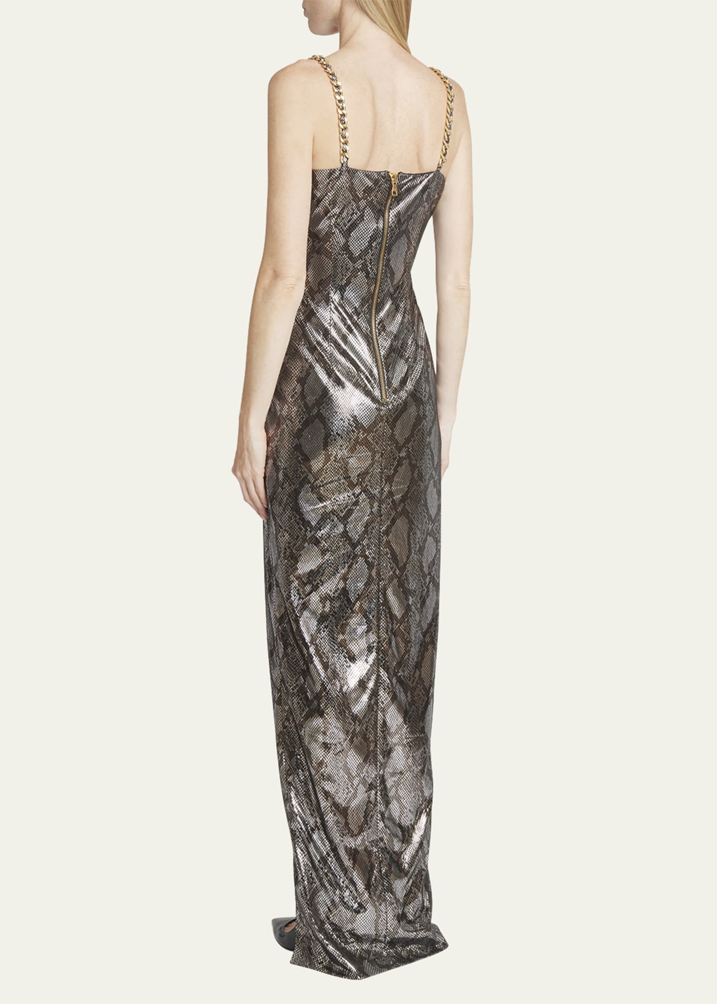 Balmain Shiny Python Gown with Chain Detail - Bergdorf Goodman