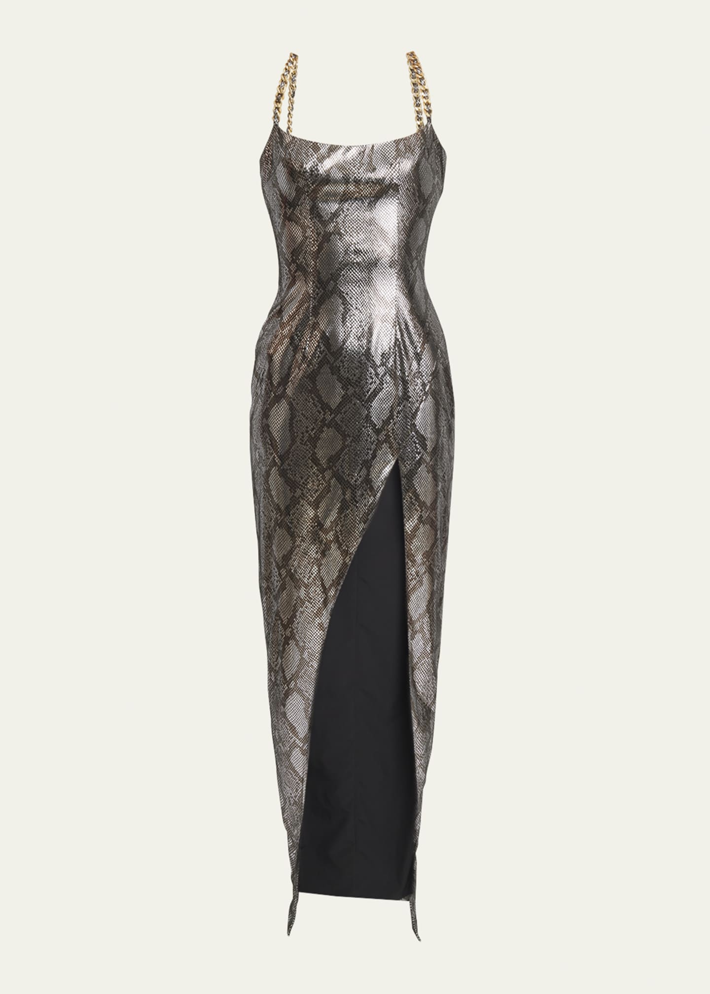 Balmain Shiny Python Gown with Chain Detail - Bergdorf Goodman