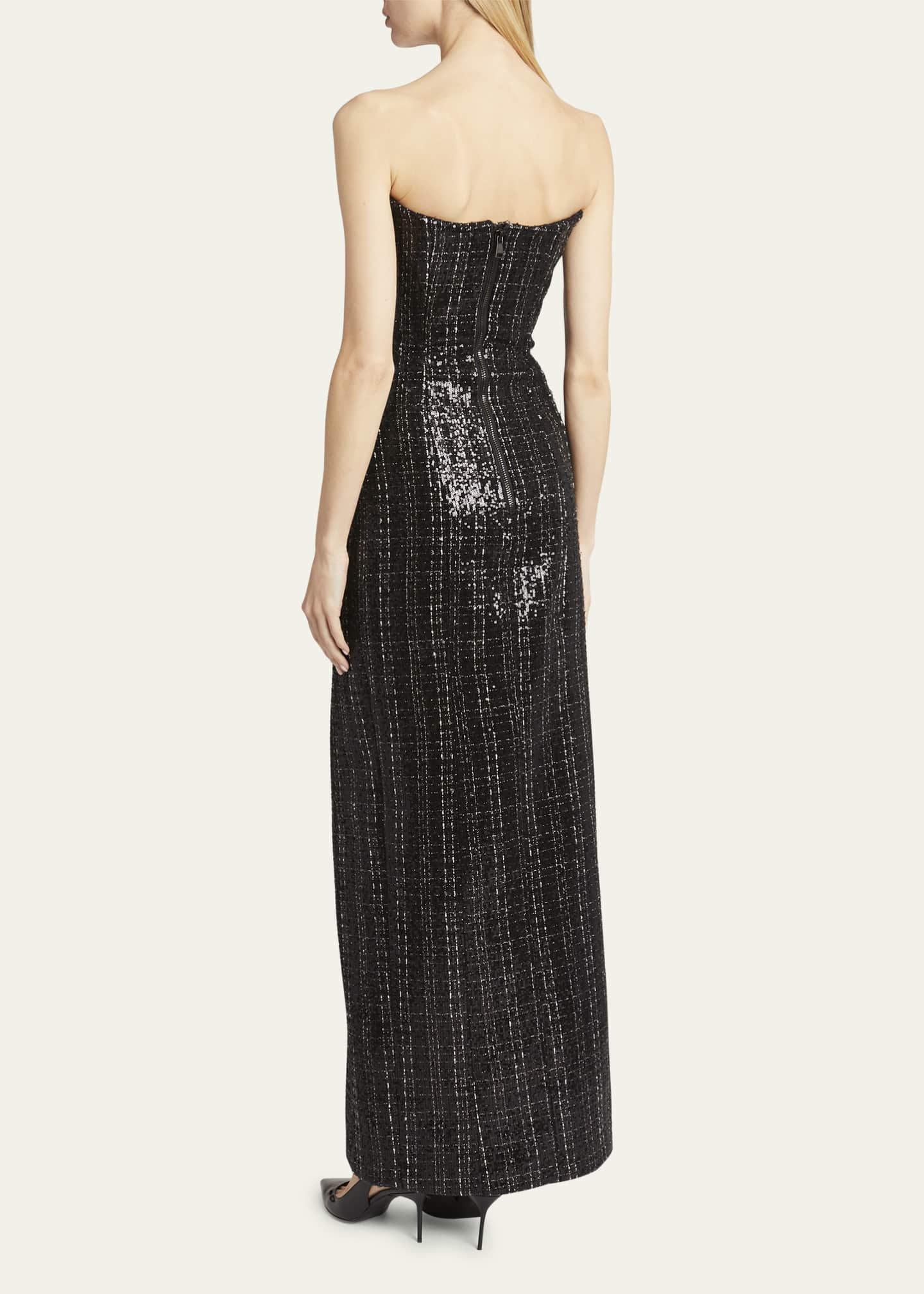 Balmain Sequined Strapless Dress with Jewel Double-Breast Buttons ...